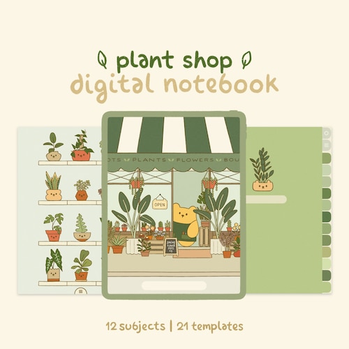 Cute Green Digital Notebook With Tabs: Plant Shop Goodnotes - Etsy