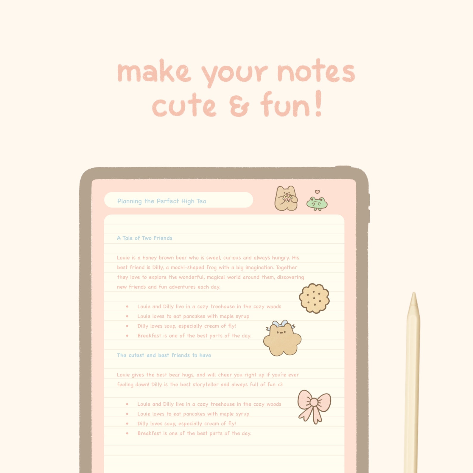 Cute Pink Digital Notebook Template: High Tea Goodnotes, Samsung Notes ...