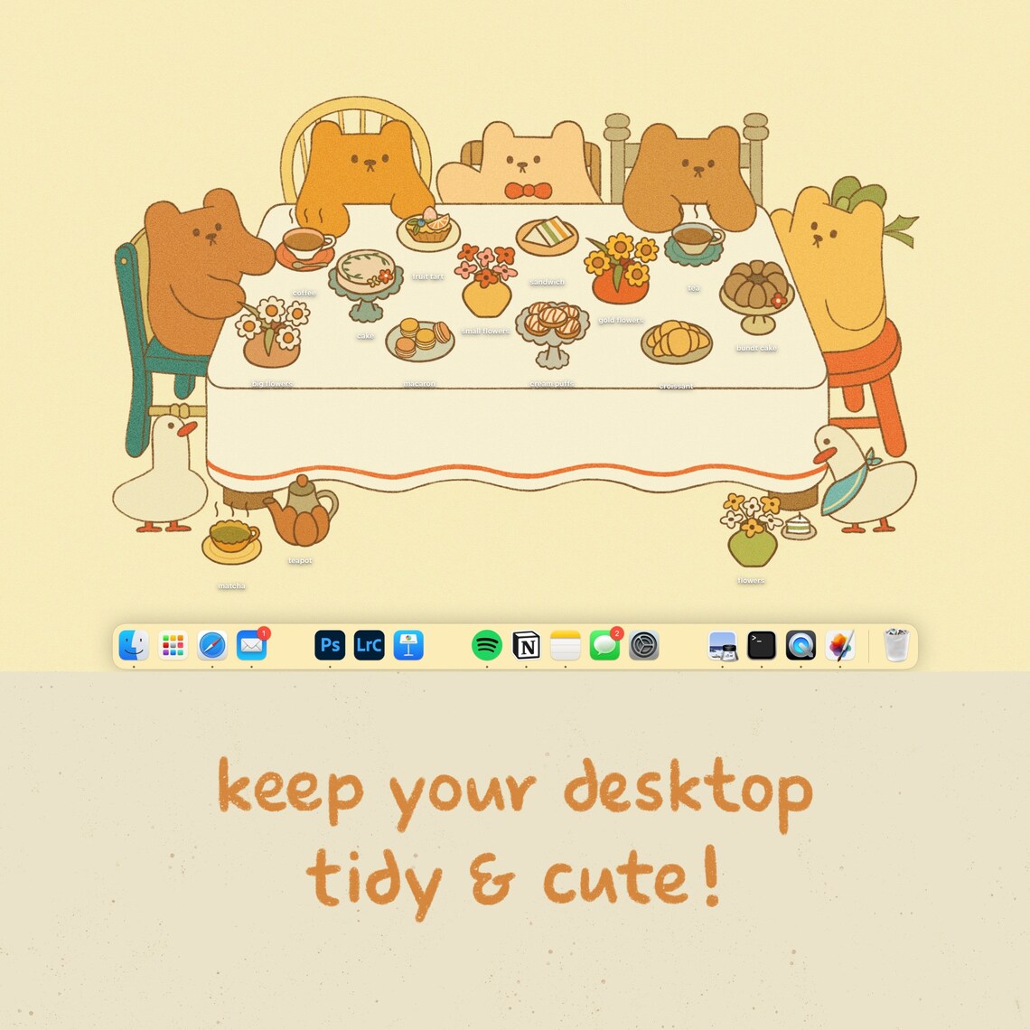 Cute Desktop Icons & Wallpaper Organizer: Teddy Tea Party - Etsy