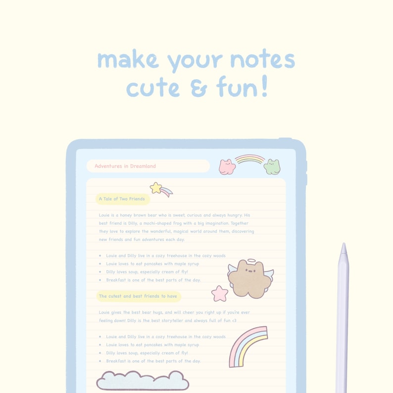 Cute Sky Blue Digital Notebook Template: Dreamland Goodnotes, Samsung ...