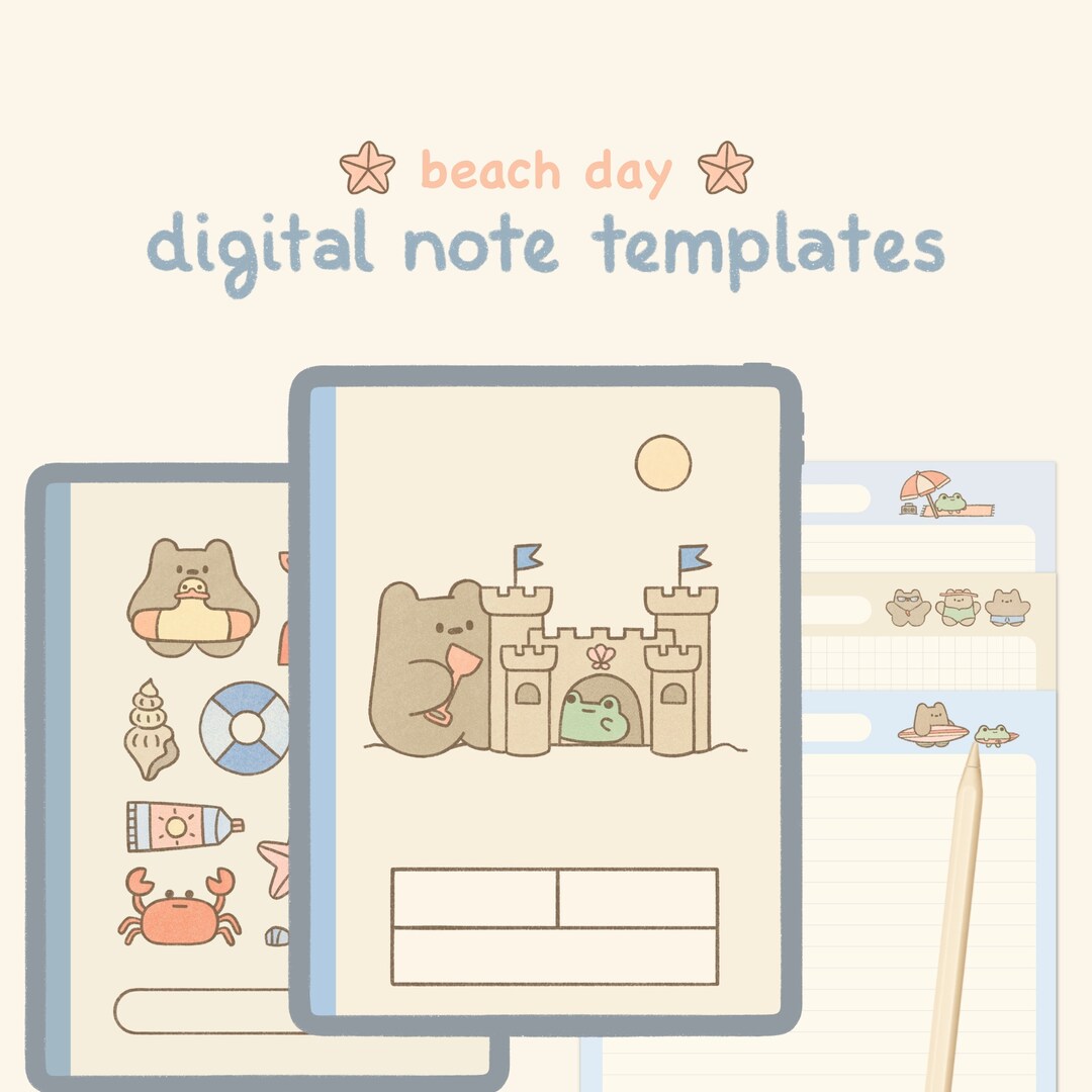 Cute Blue Digital Notebook Template: Beach Day | Goodnotes, Samsung ...