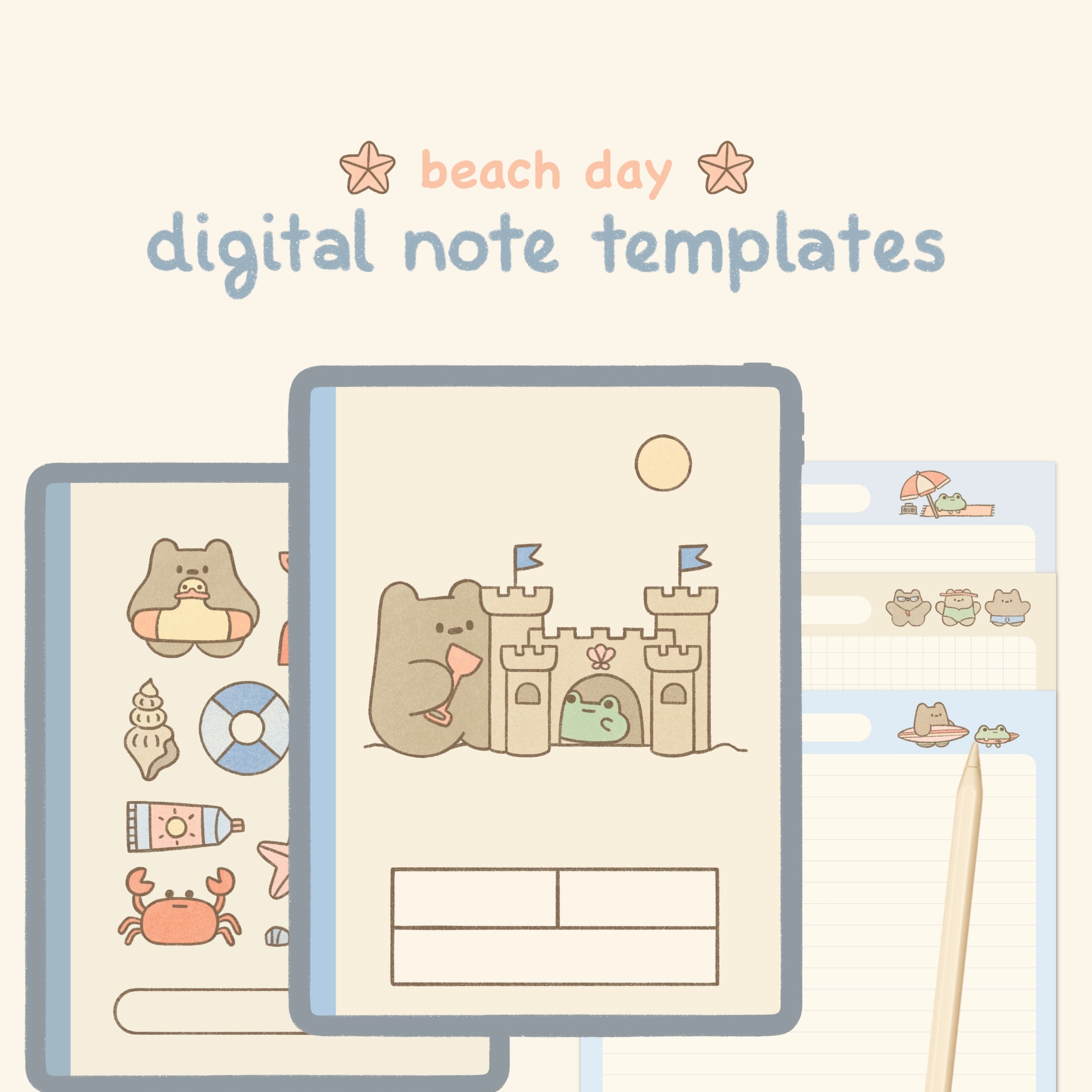 Cute Blue Digital Notebook Template: Beach Day Goodnotes, Samsung Notes ...