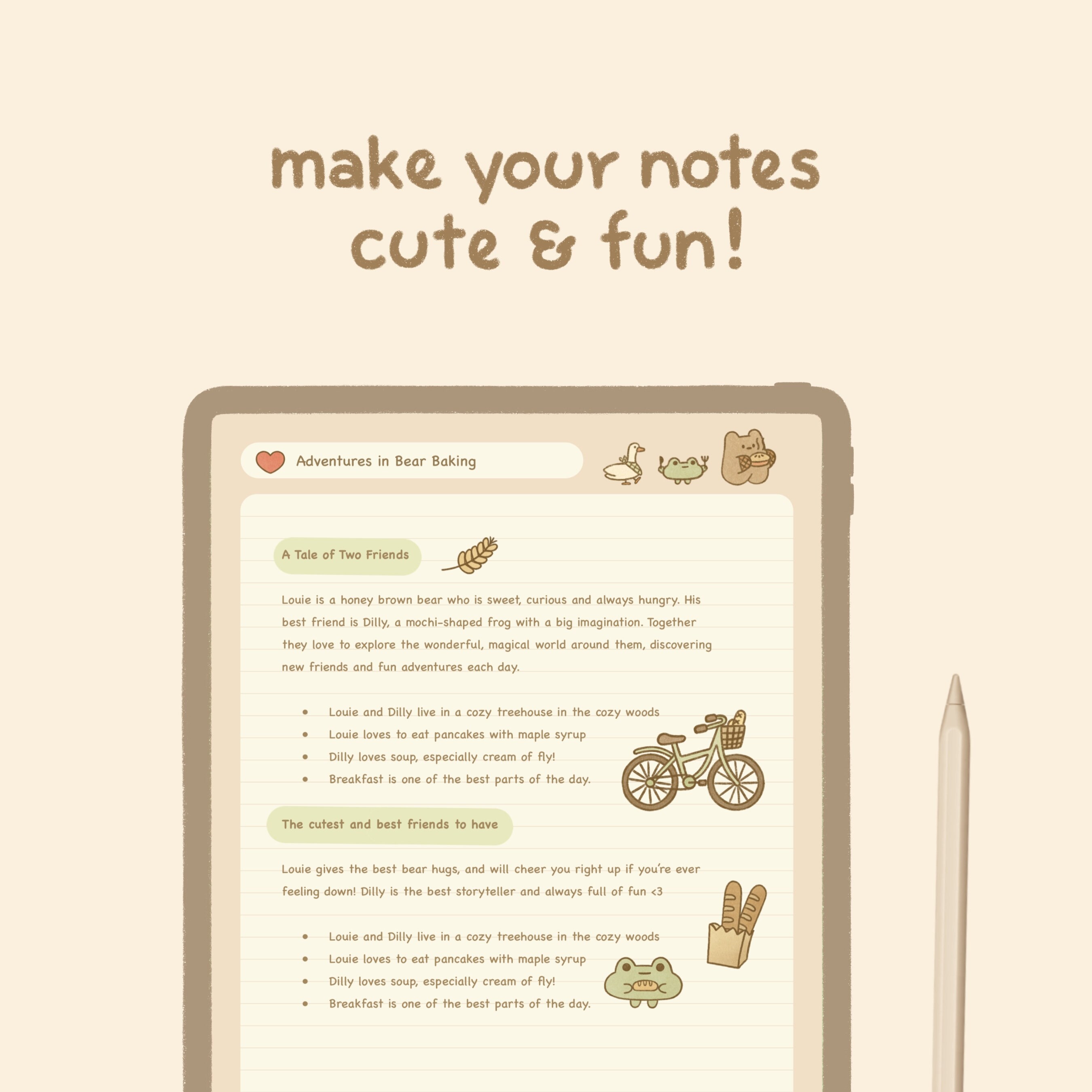 Cute Brown Digital Notebook Template: Bear Bakery Goodnotes, Samsung ...