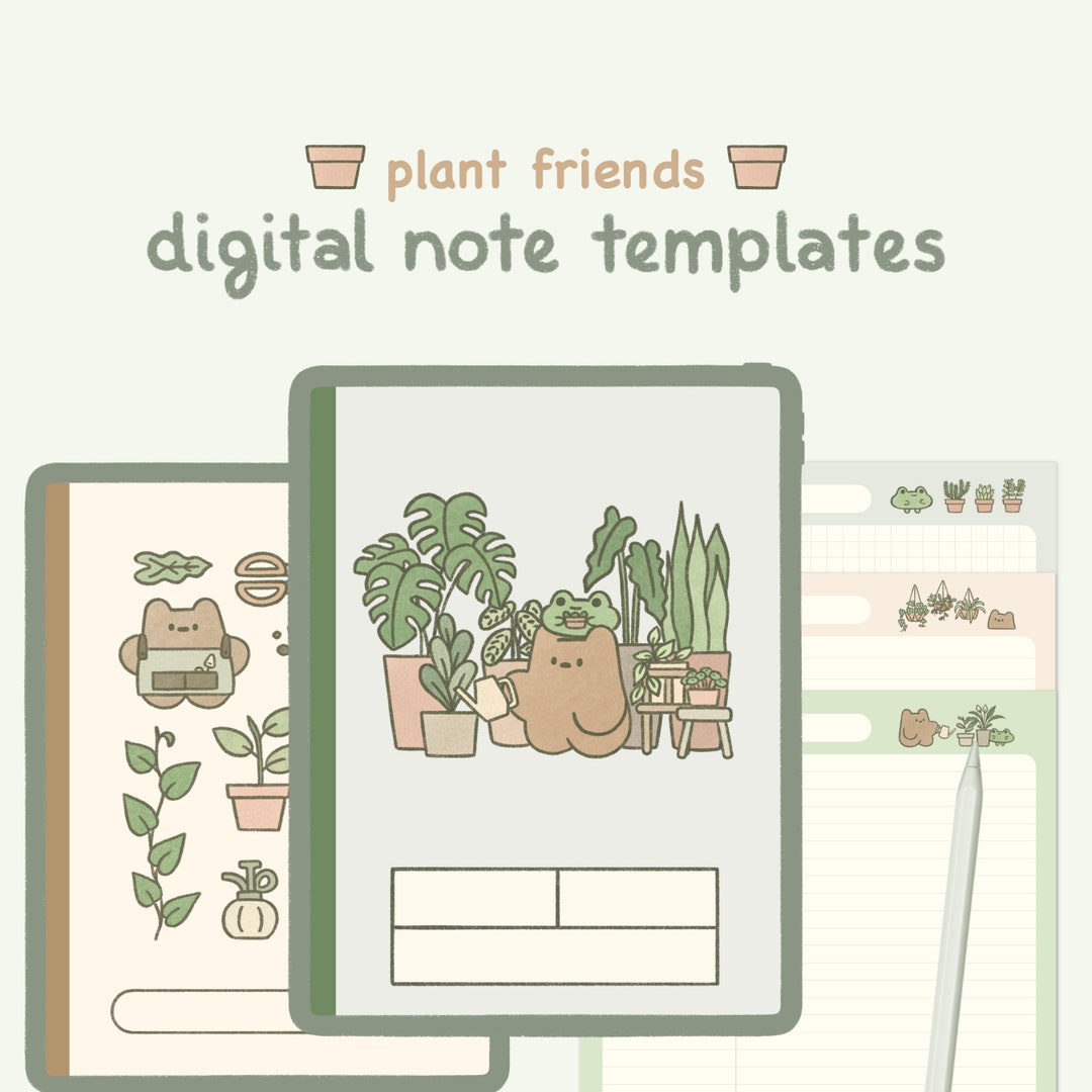 Cute Green Digital Notebook Template: Plant Friends | Goodnotes ...