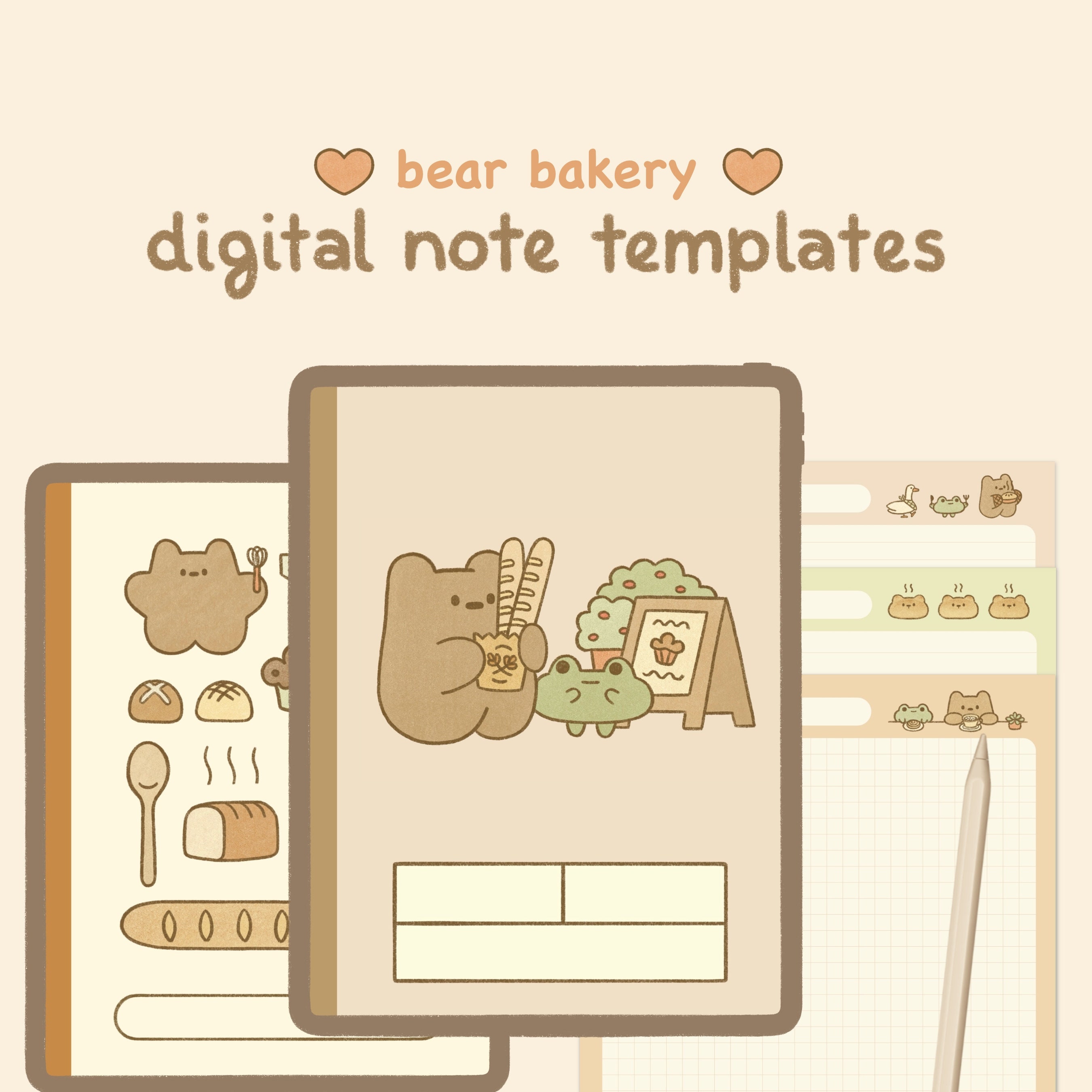 Cute Brown Digital Notebook Template: Bear Bakery Goodnotes, Samsung ...