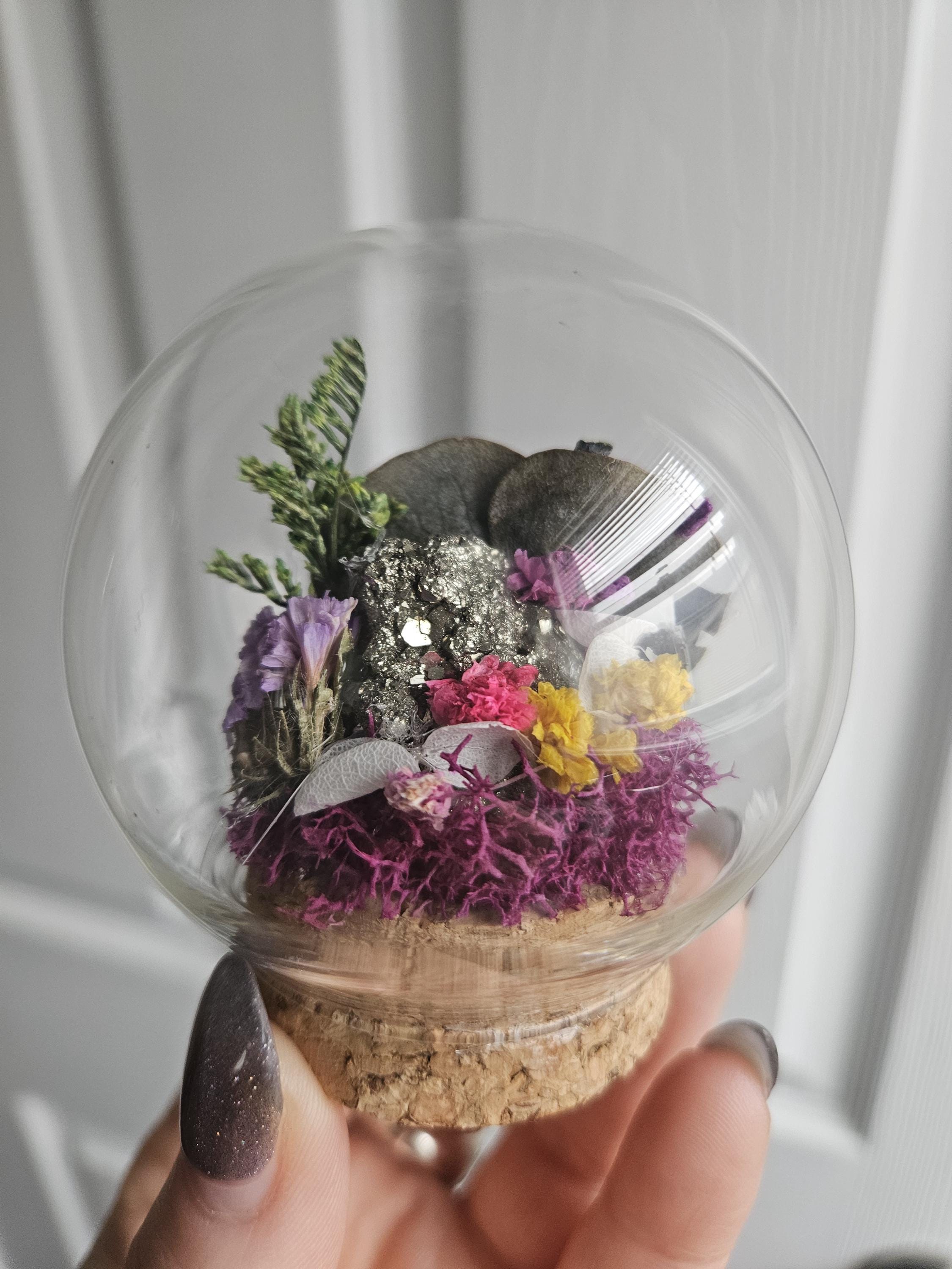 Small Colorful Dome Terrarium With Crystal, Floral, and Dried Plant - Etsy