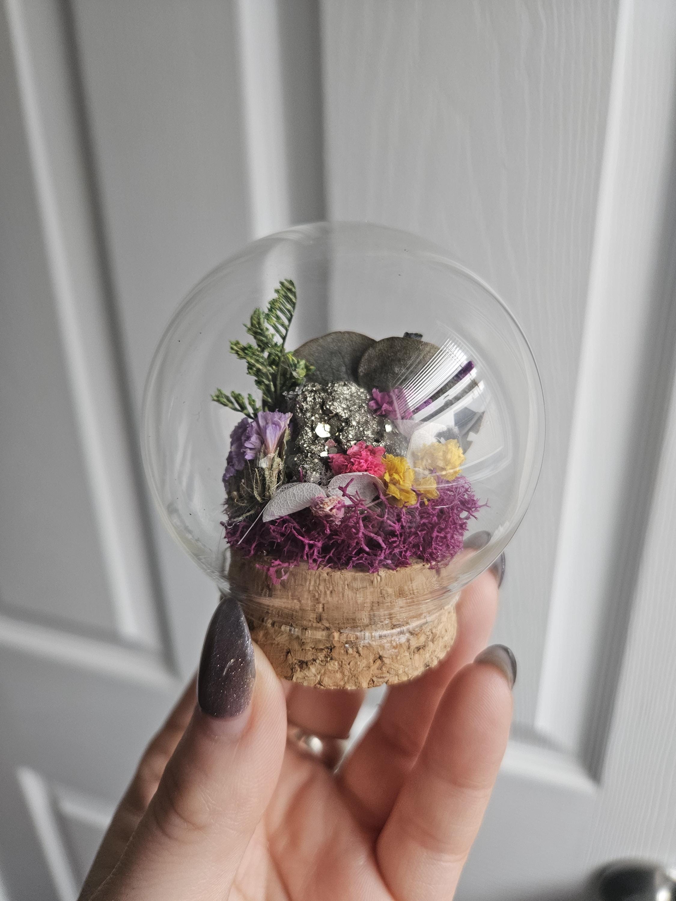 Small Colorful Dome Terrarium With Crystal, Floral, and Dried Plant - Etsy