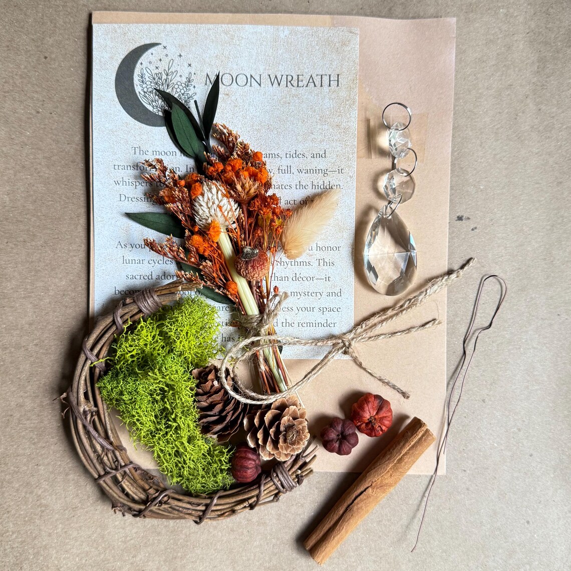 Moon Wreath Kit: Fall Craft, Pagan Decor - Dress Your Own Floral Moon ...