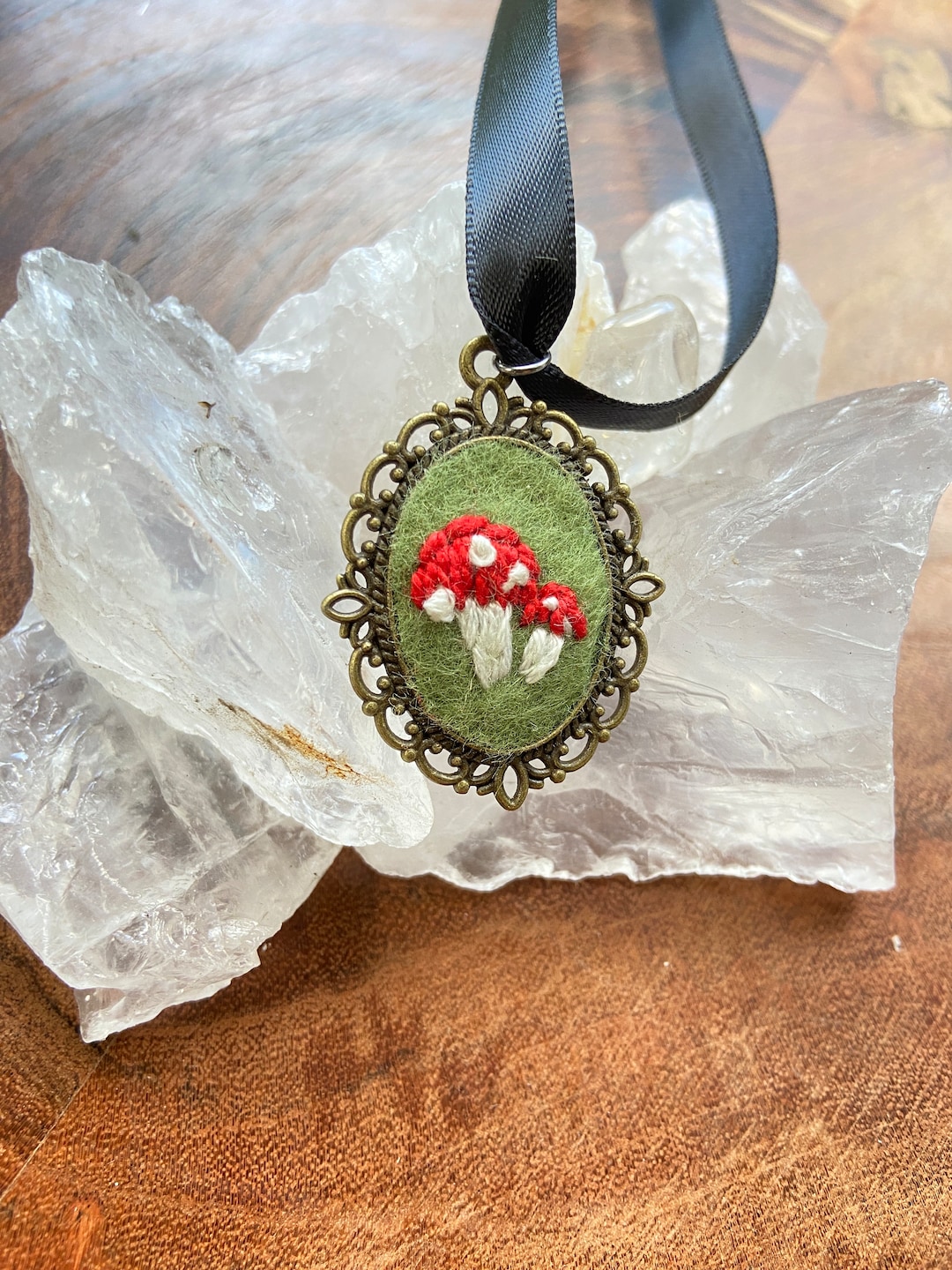 Embroidered Mushroom Toadstool Pendant. Hand Embroidered, Magical ...