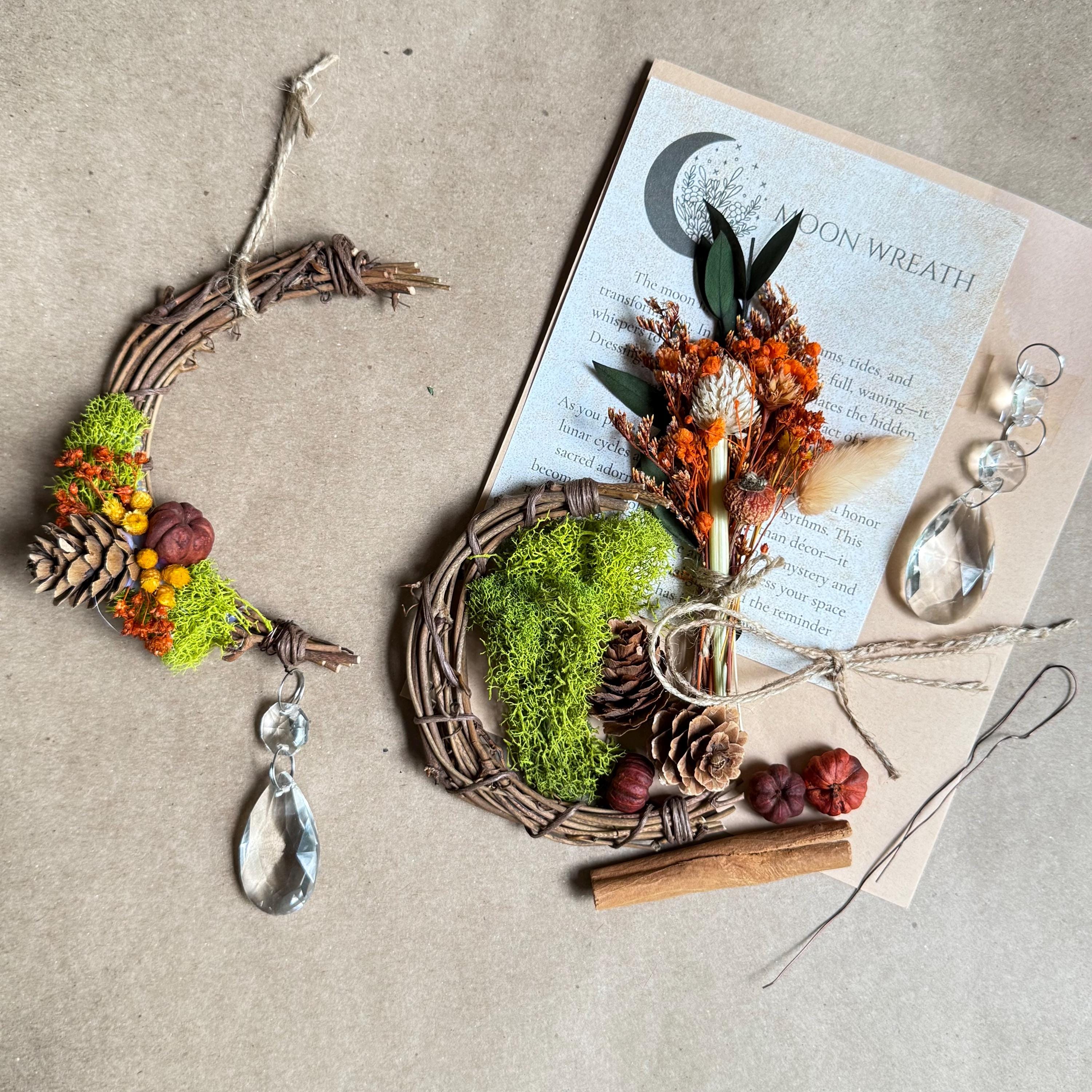 Moon Wreath Kit: Fall Craft, Pagan Decor - Dress Your Own Floral Moon ...
