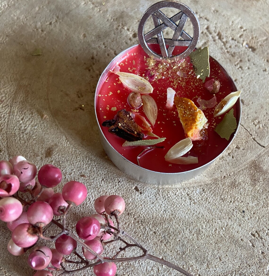 Imbolc Midwinter Manifestation Dressed Candle W. Herbs & Glass Holder ...