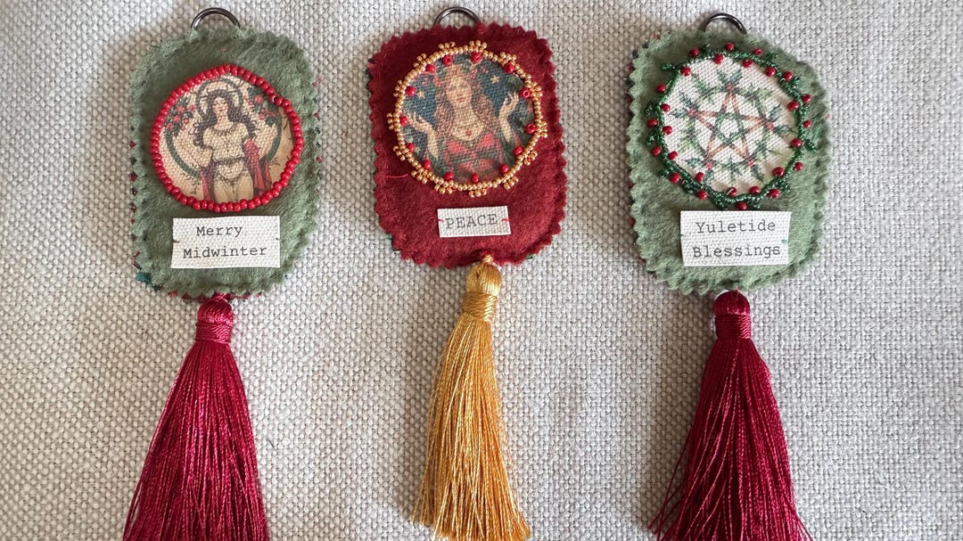 Set 3 Yule / Traditional Christmas Tree Decorations. Slow Stitched ...