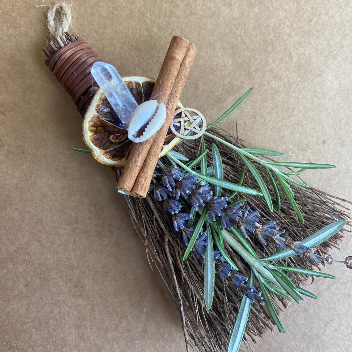 Lavender and Rosemary Crystal Dressed Cinnamon Broom for Calming and ...