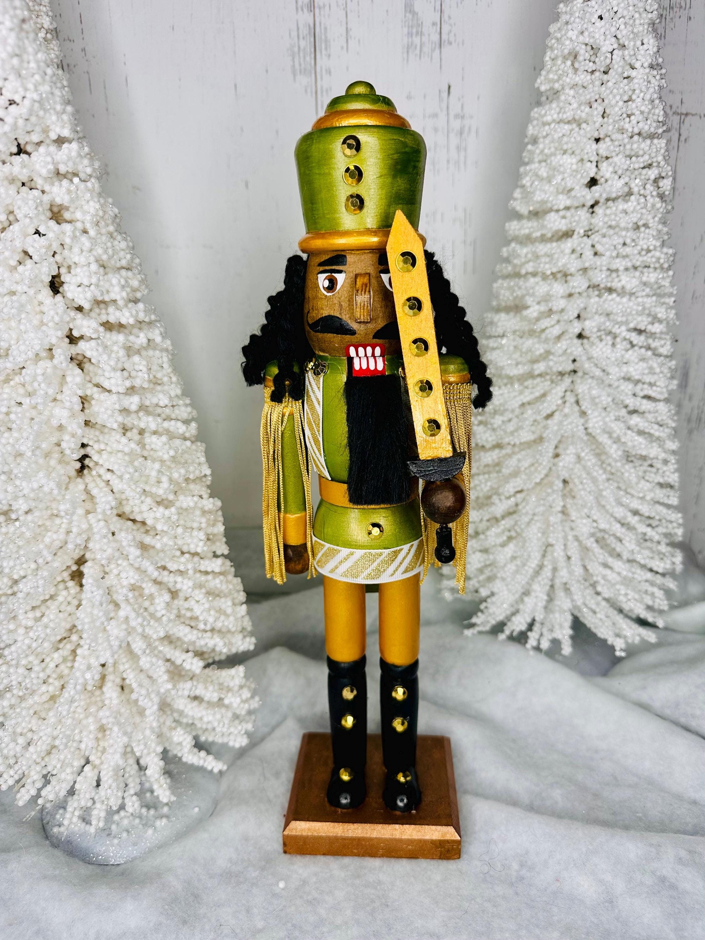 African American Nutcracker - Green Gold Stripe, Holiday, Decor - Etsy