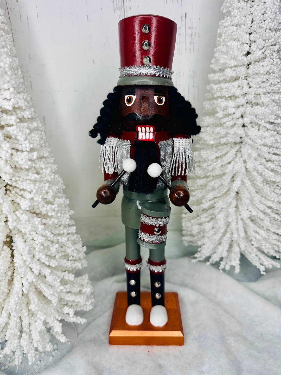 African American Nutcracker - Maroon Silver Snowflake, Holiday, Decor ...
