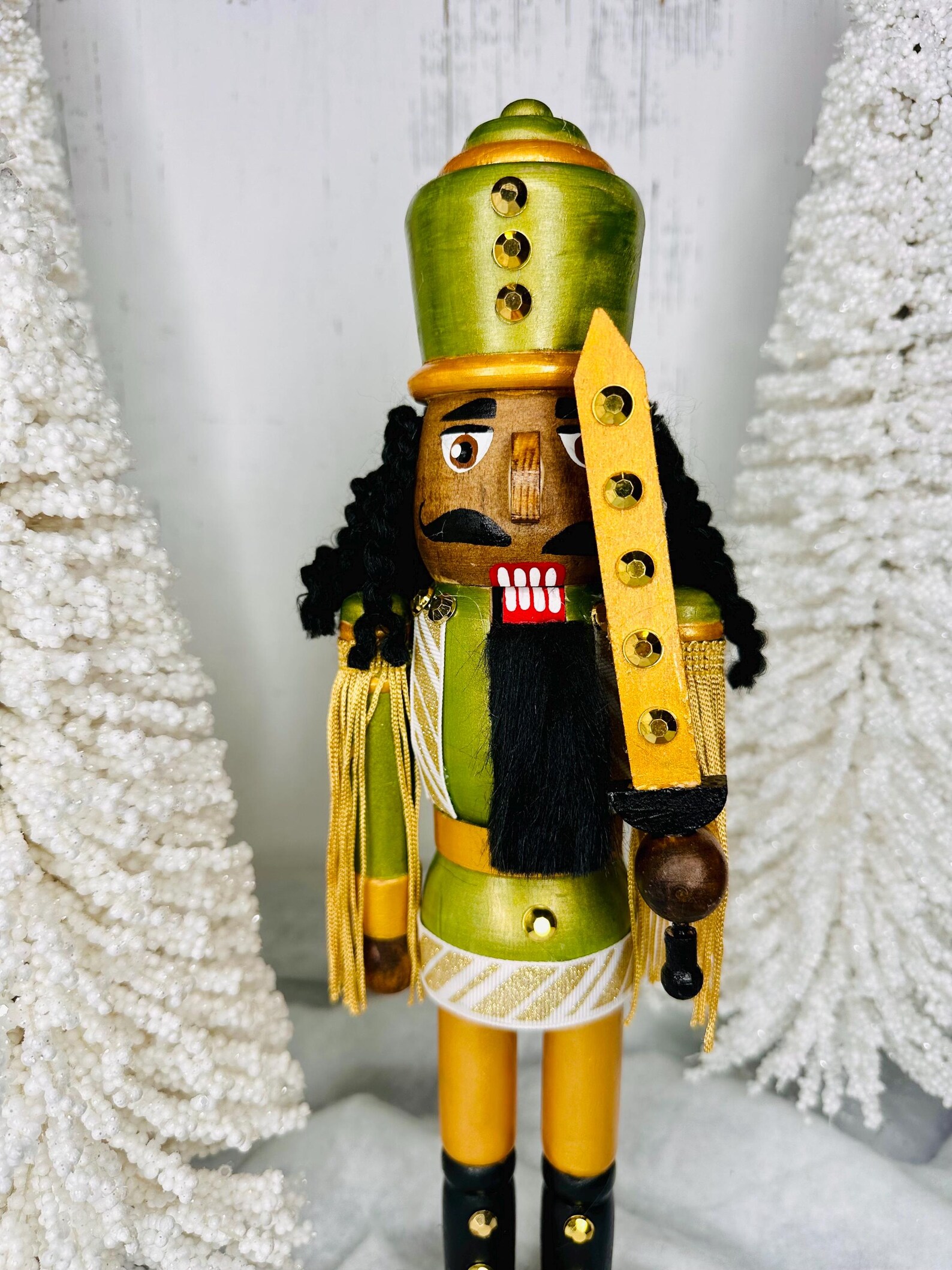 African American Nutcracker - Green Gold Stripe, Holiday, Decor - Etsy