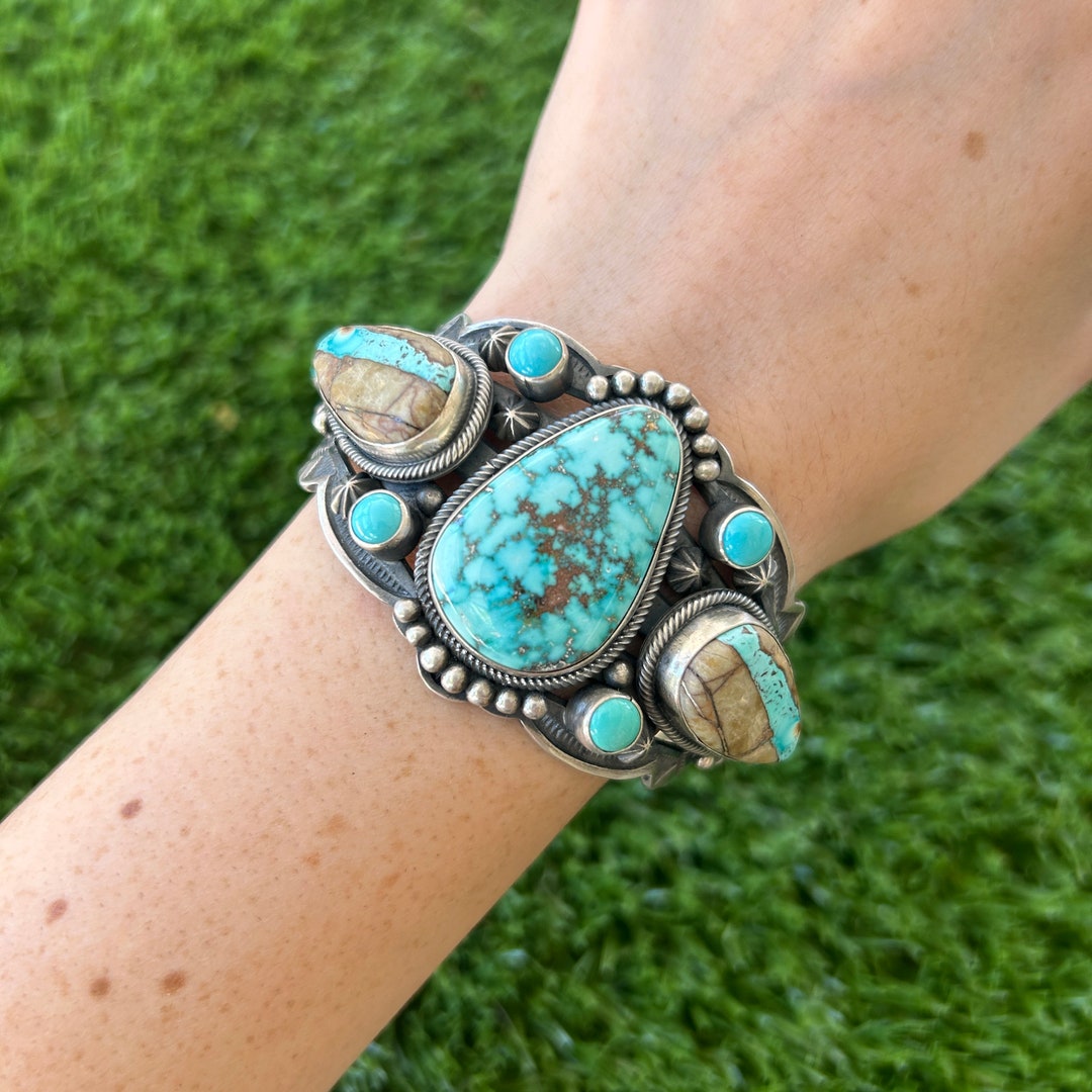 Kingman & Royston Ribbon Turq Split Shank Cuff Handmade by Navajo Aaron ...