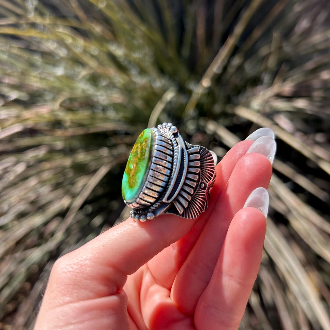 RARE Gem Royston Turq Elaborate Heavy Gauge Ring Handmade Navajo Albert ...