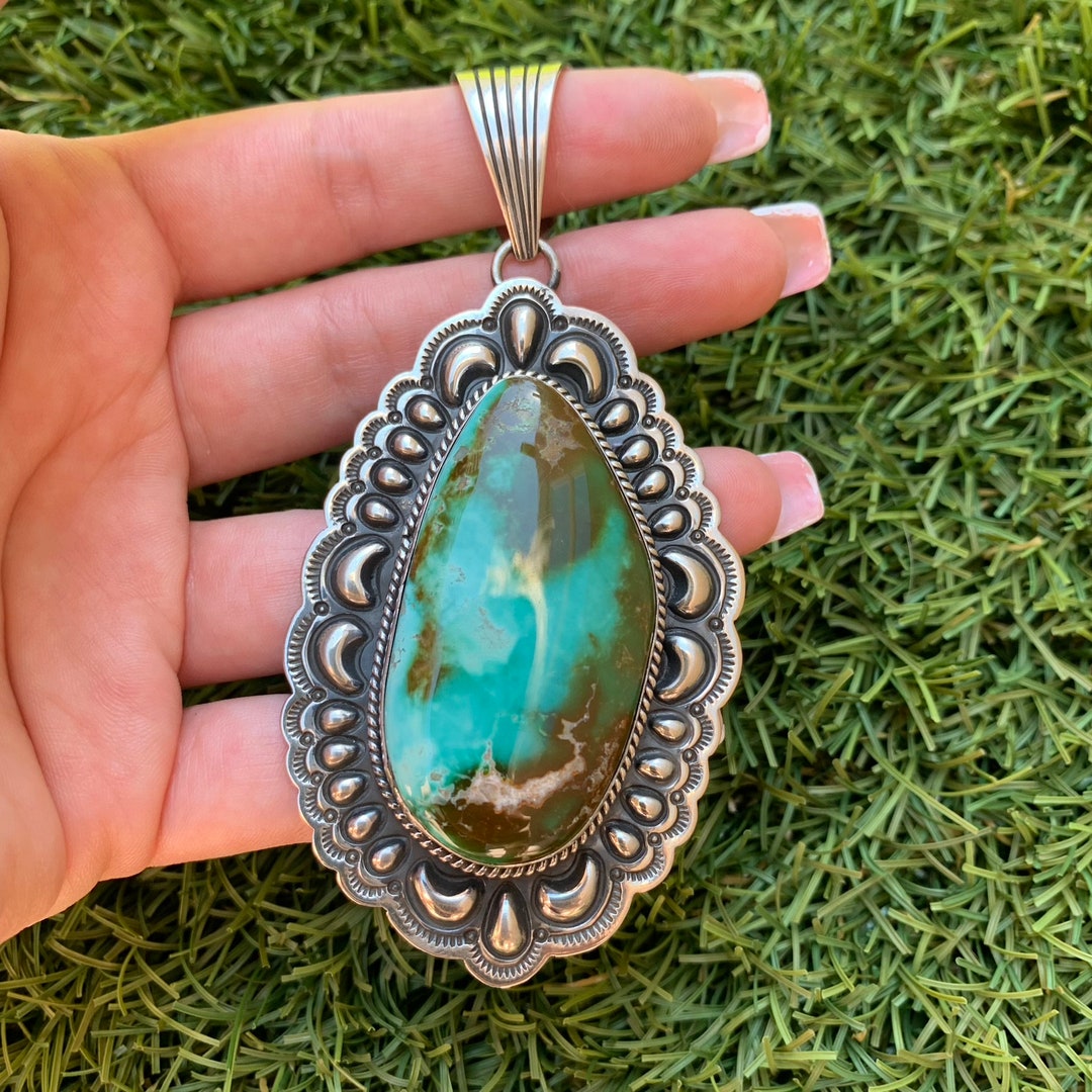 Gem Grade Royston Turquoise Freeform Pendant 1 Handmade by Navajo ...