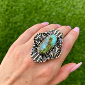 Gem Grade Royston Turquoise LG Oval Museum Ring Handmade Navajo Derrick ...
