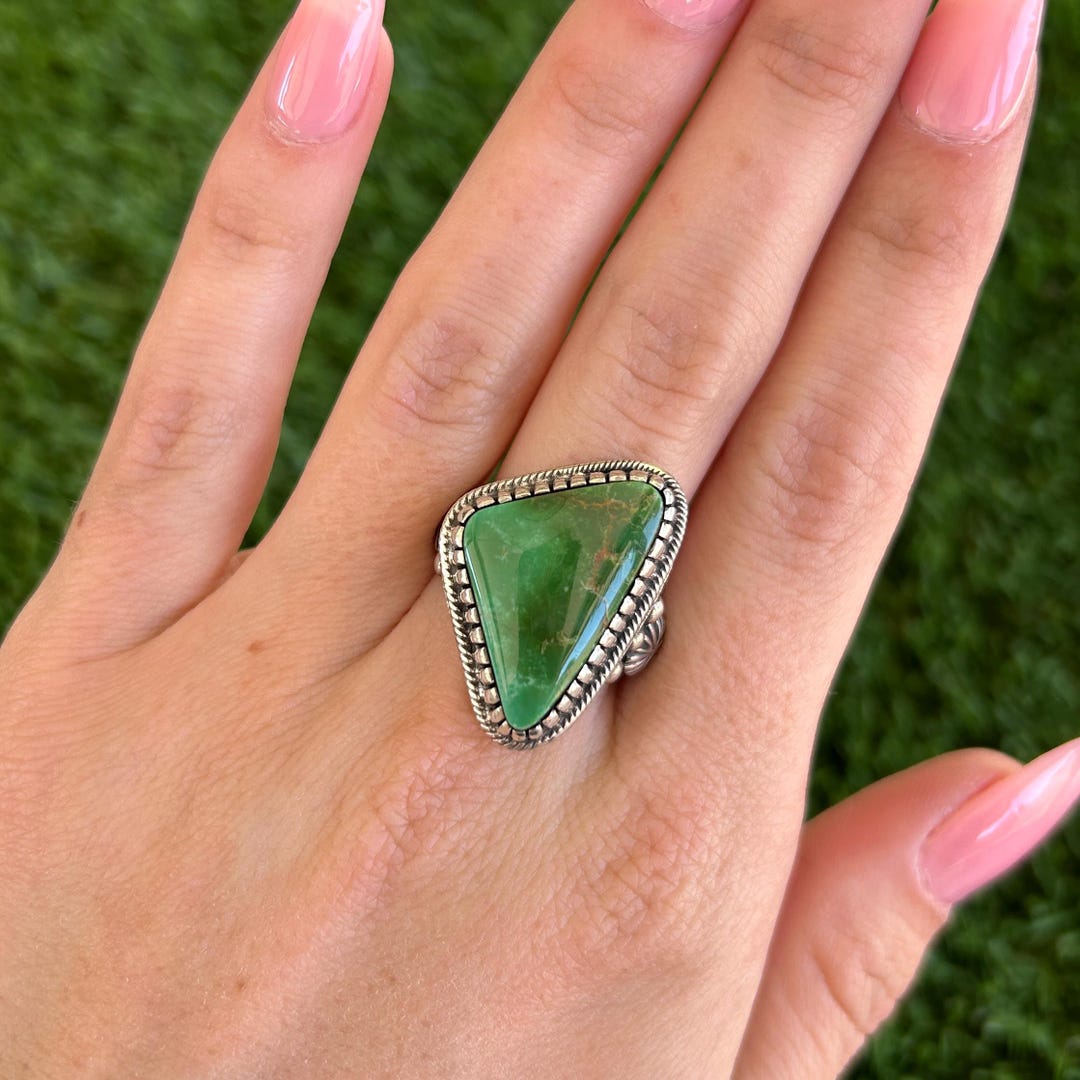 Gem Grade Royston Turq Heavy Gauge Triangle Ring Handmade by Navajo ...