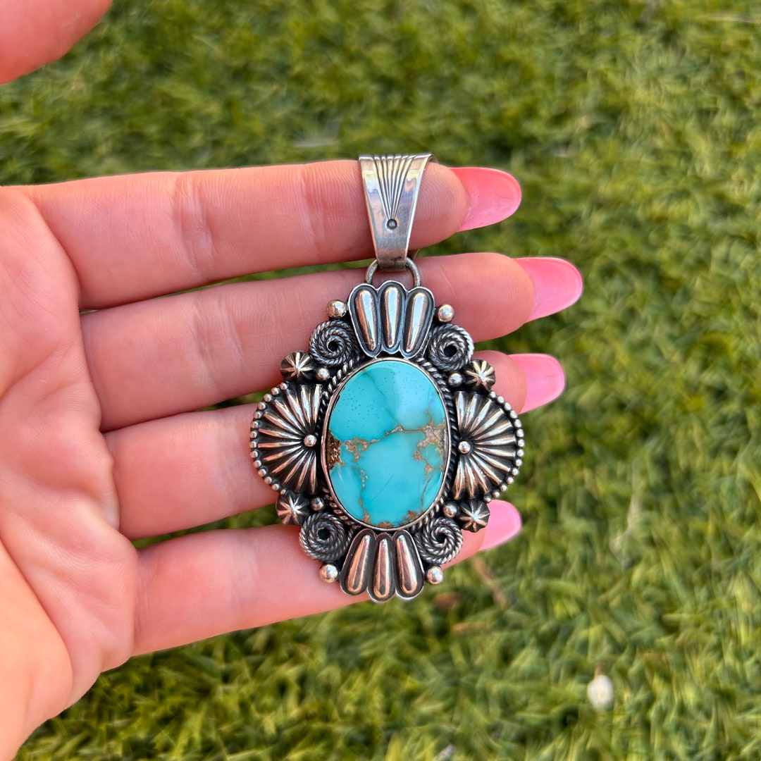 Gem Grade Royston Turquoise Oval Museum Pendant 2 Handmade Navajo ...
