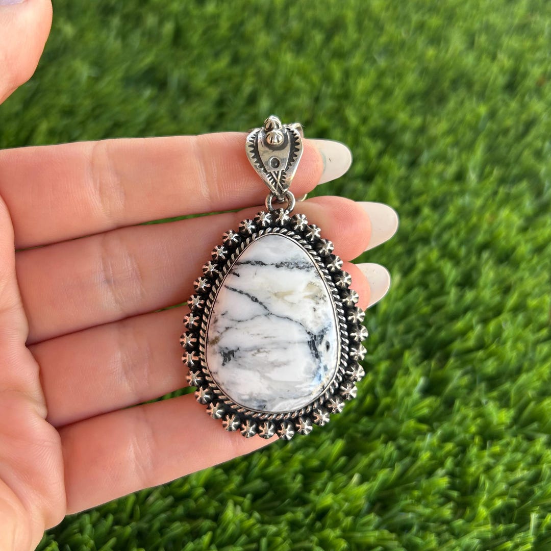 MD White Buffalo Teardrop Shot Pendant Handmade by Navajo Happy Piasso ...