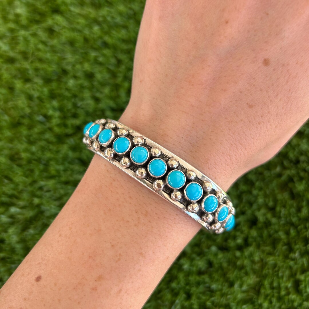 MD Sleeping Beauty Turq Studded Row Stacker Cuff Handmade by Navajo ...