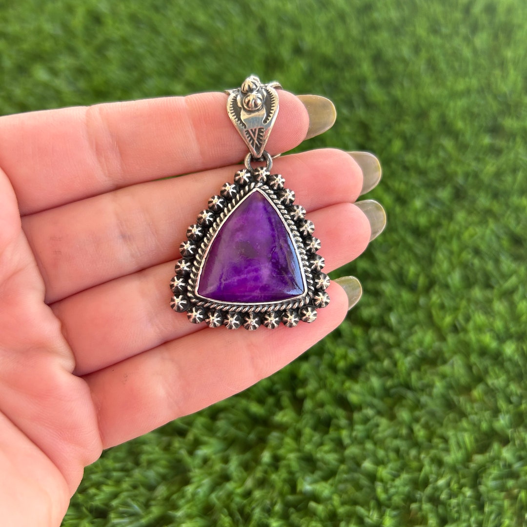 Rare High Grade Sugilite Triangle Shot Pendant Handmade by Navajo Happy ...