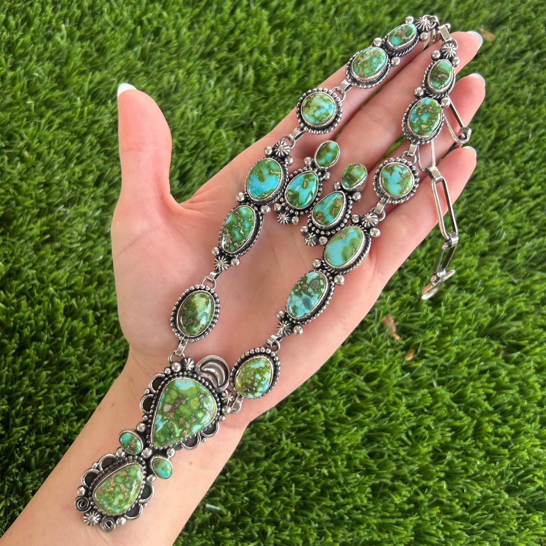 SET - Sonoran Gold Turq Lariat Necklace Set Handmade by Navajo Mary ...