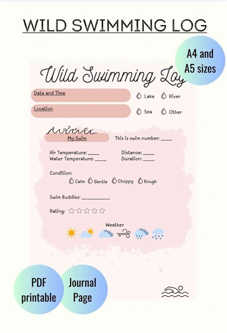 Wild Swim Log - Printable Journal Page - Swim Tracker - Swim Log ...