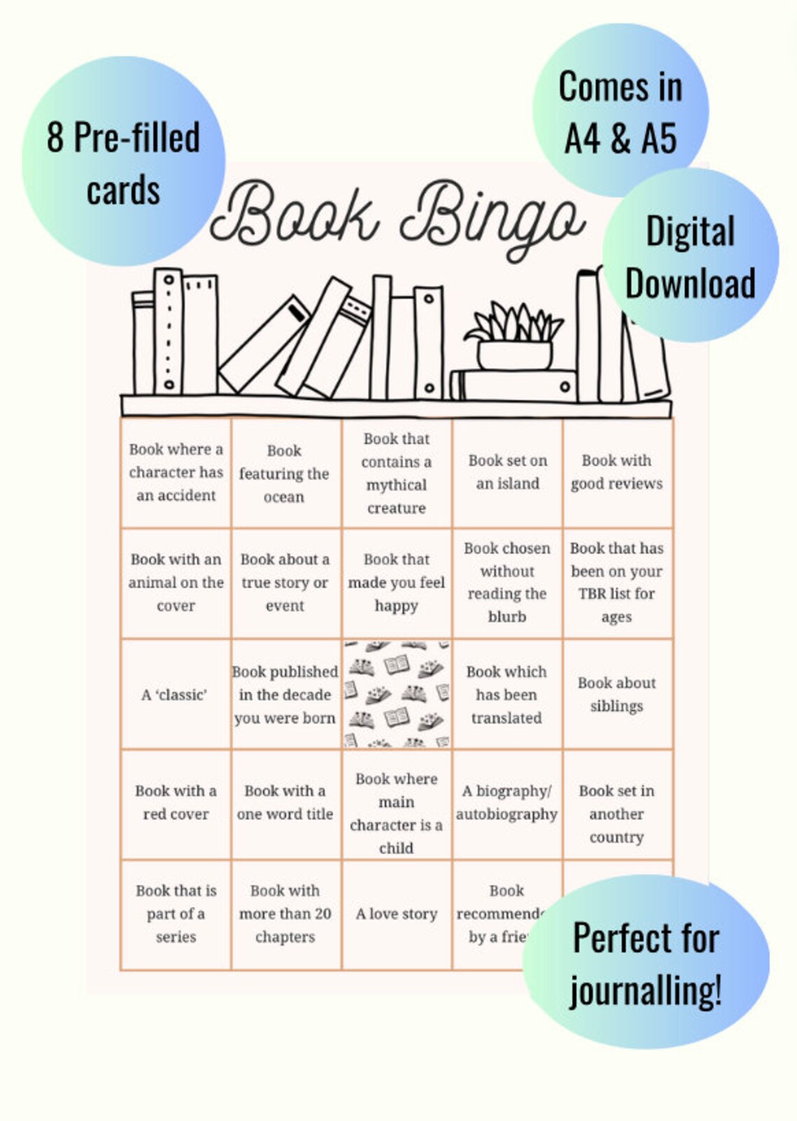 Book Bingo - Printable Journal Page - Reading Log - Planner Page ...