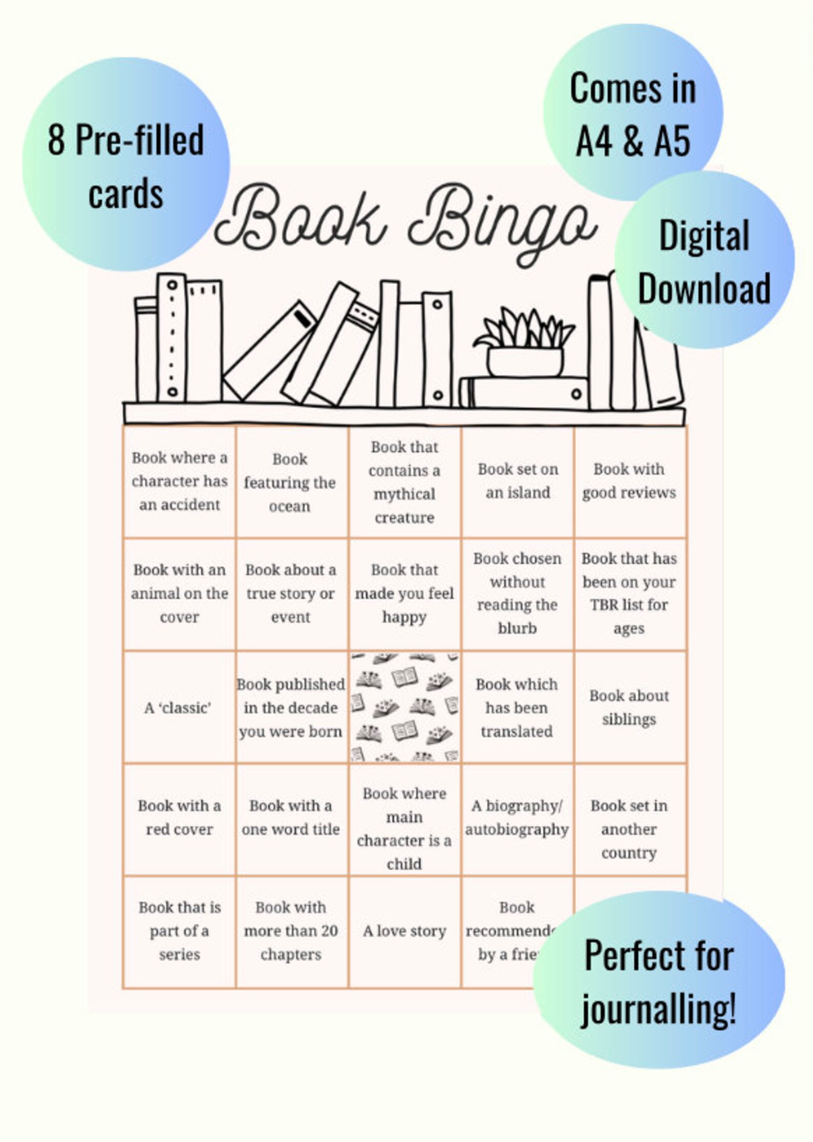 Book Bingo - Printable Journal Page - Reading Log - Planner Page ...