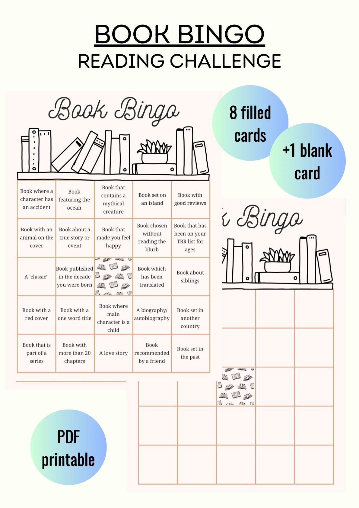 Book Bingo - Printable Journal Page - Reading Log - Planner Page - Reading Challenge - Reading ...