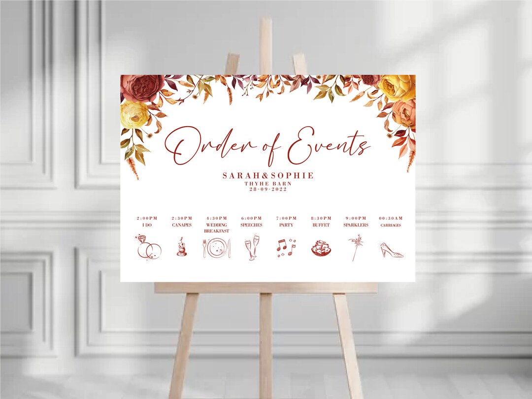 Autumn Timeline, Wedding Timeline, Order of the Day, Digital PDF ...
