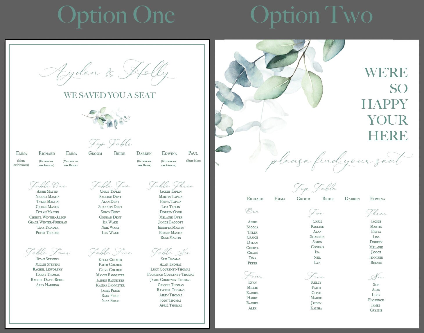 Eucalyptus Wedding Table Plan, Wedding Table Plan, Prints or Foamex ...