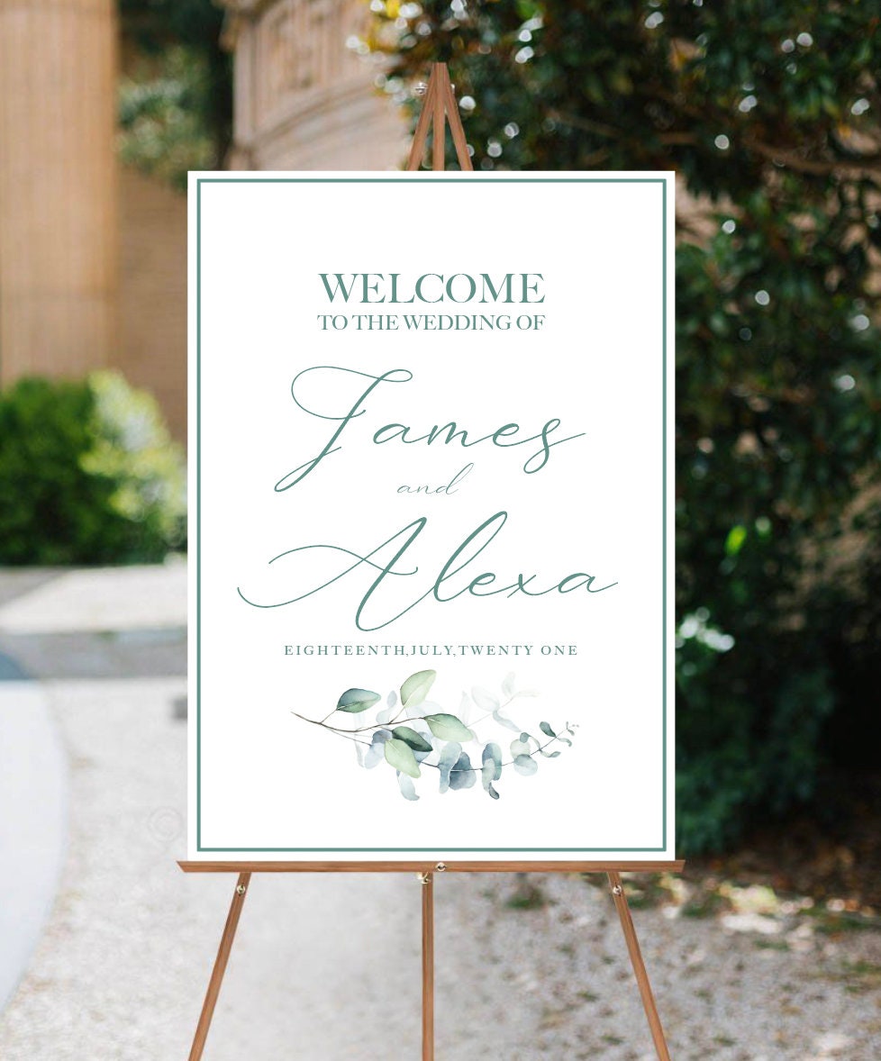 Eucalyptus A1 Welcome Sign, Personalised Wedding Sign, A1 Wedding ...