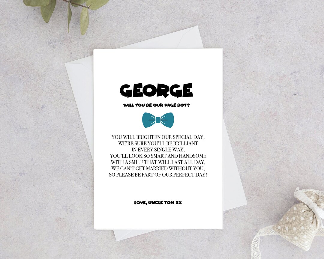 Page Boy A6 Card Page Boy Personalised Will You Be Our Page - Etsy