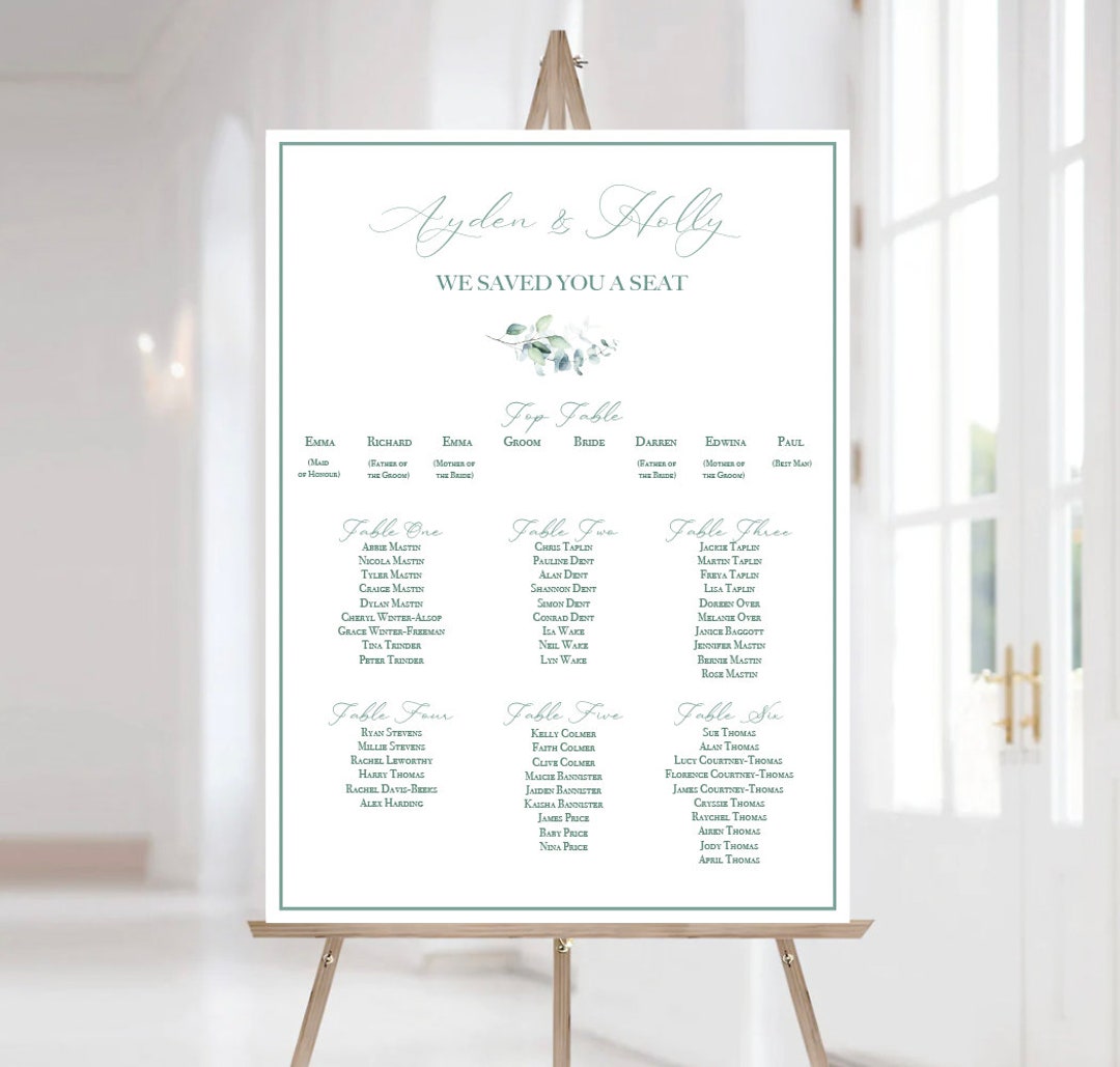 Eucalyptus Wedding Table Plan, Wedding Table Plan, Prints or Foamex ...