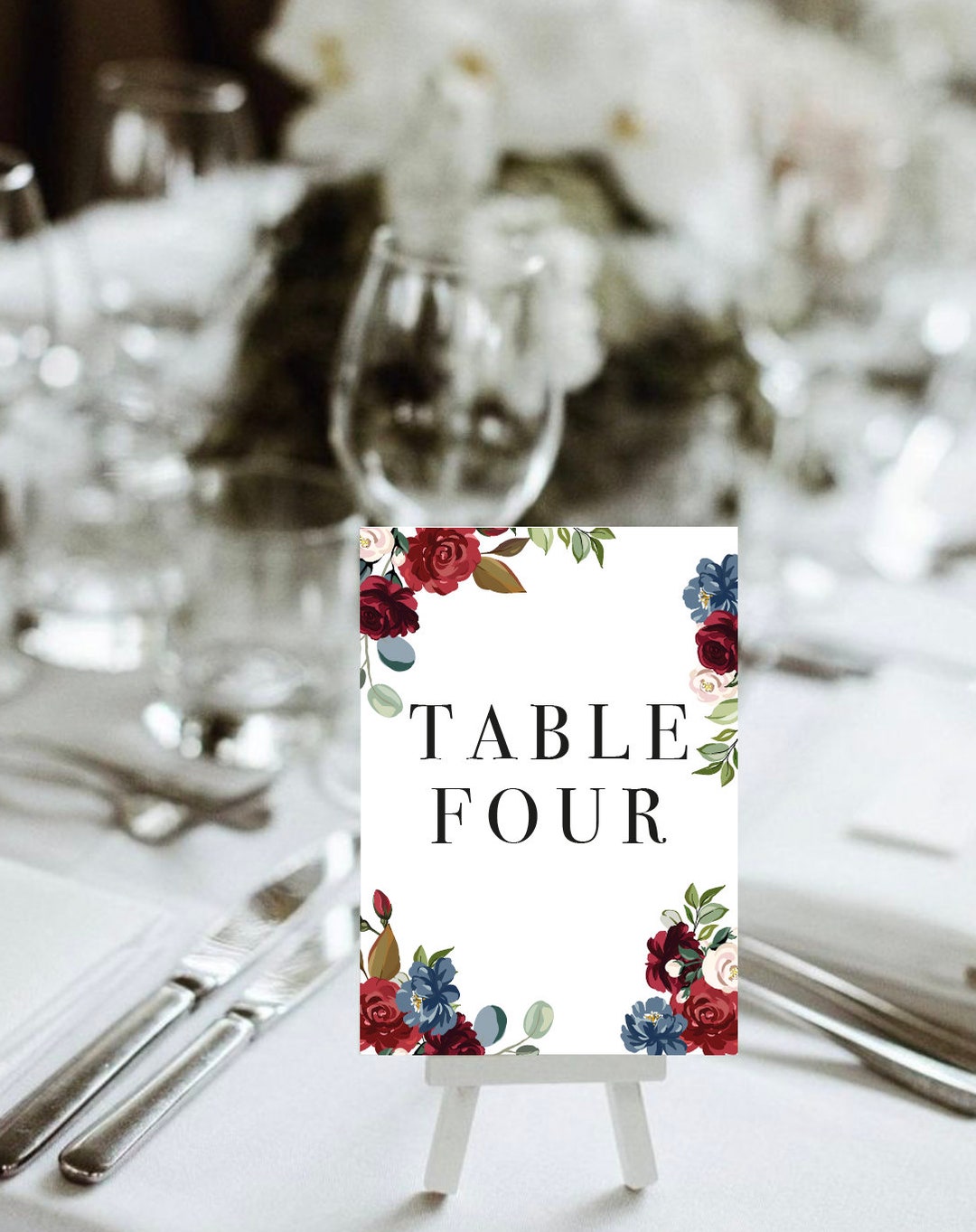 Dark Red and Blue Table Numbers A5 Table Numbers Wedding - Etsy