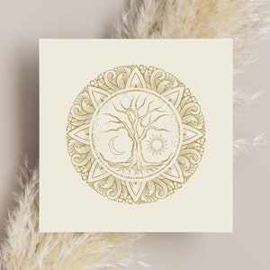 Magical Tree, Sun and Moon Illustration, Celestial Home Decor, Tree ...