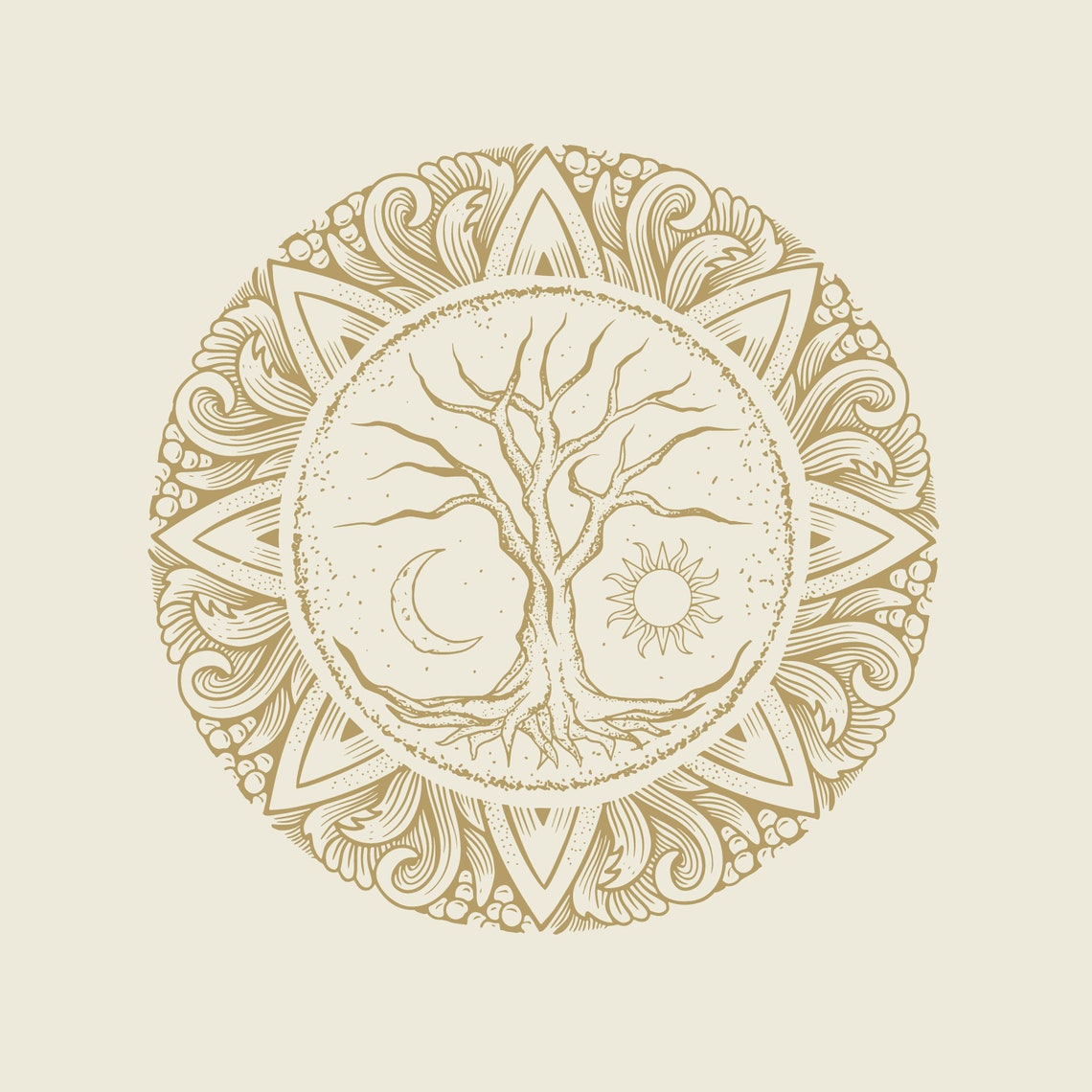 Magical Tree, Sun and Moon Illustration, Celestial Home Decor, Tree ...