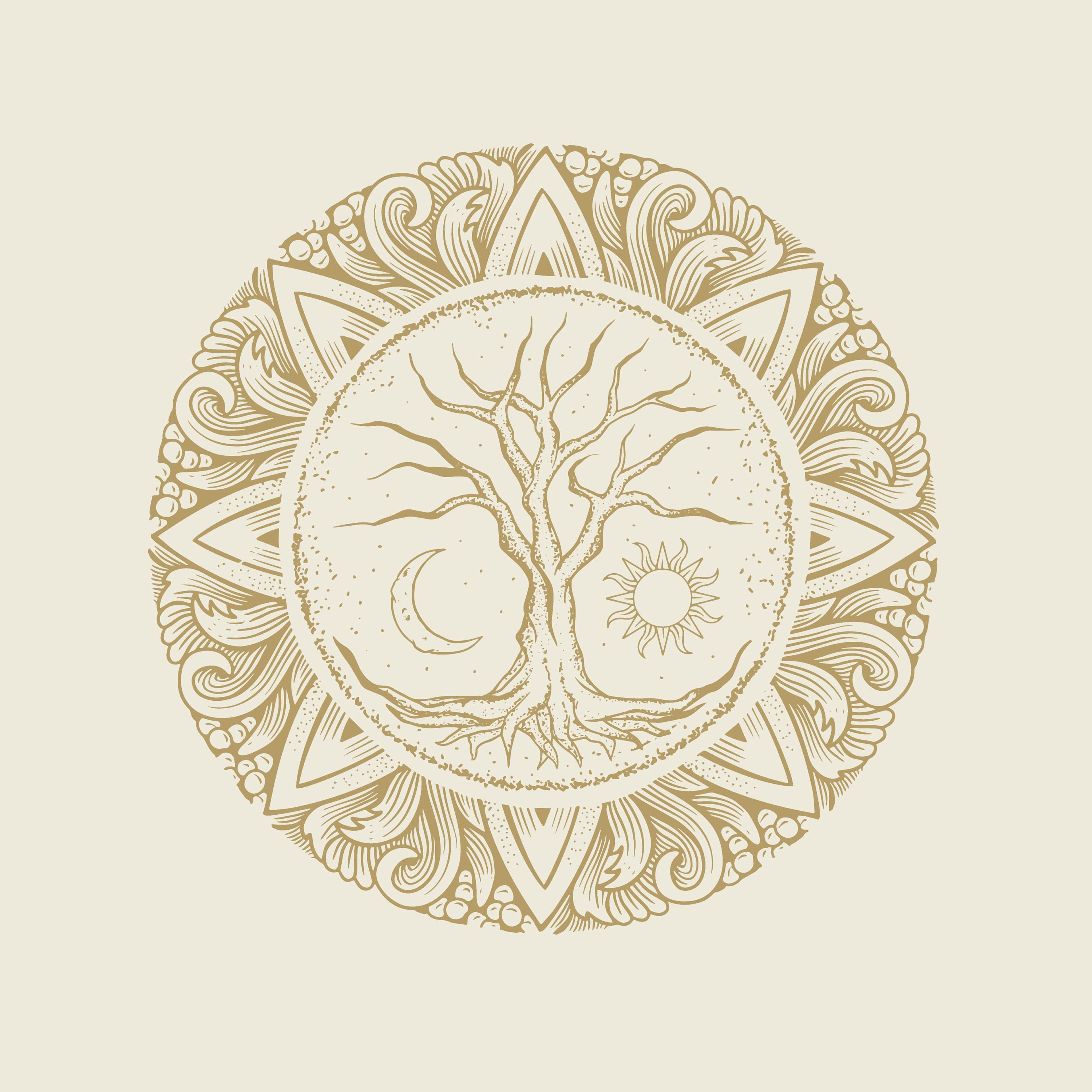 Magical Tree, Sun and Moon Illustration, Celestial Home Decor, Tree ...