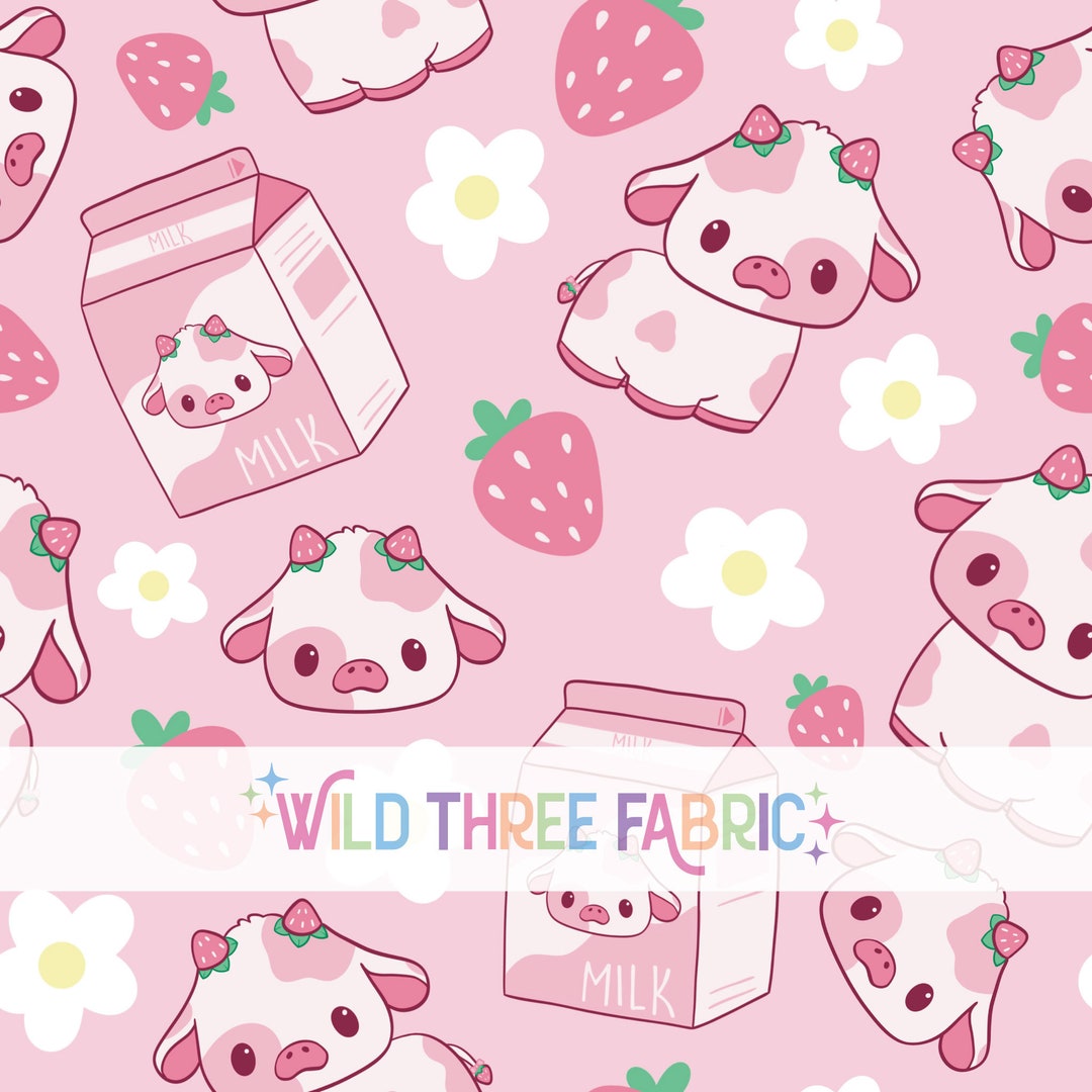 Strawberry Cow Seamless Digital File Kawaii Seamless Digital File ...