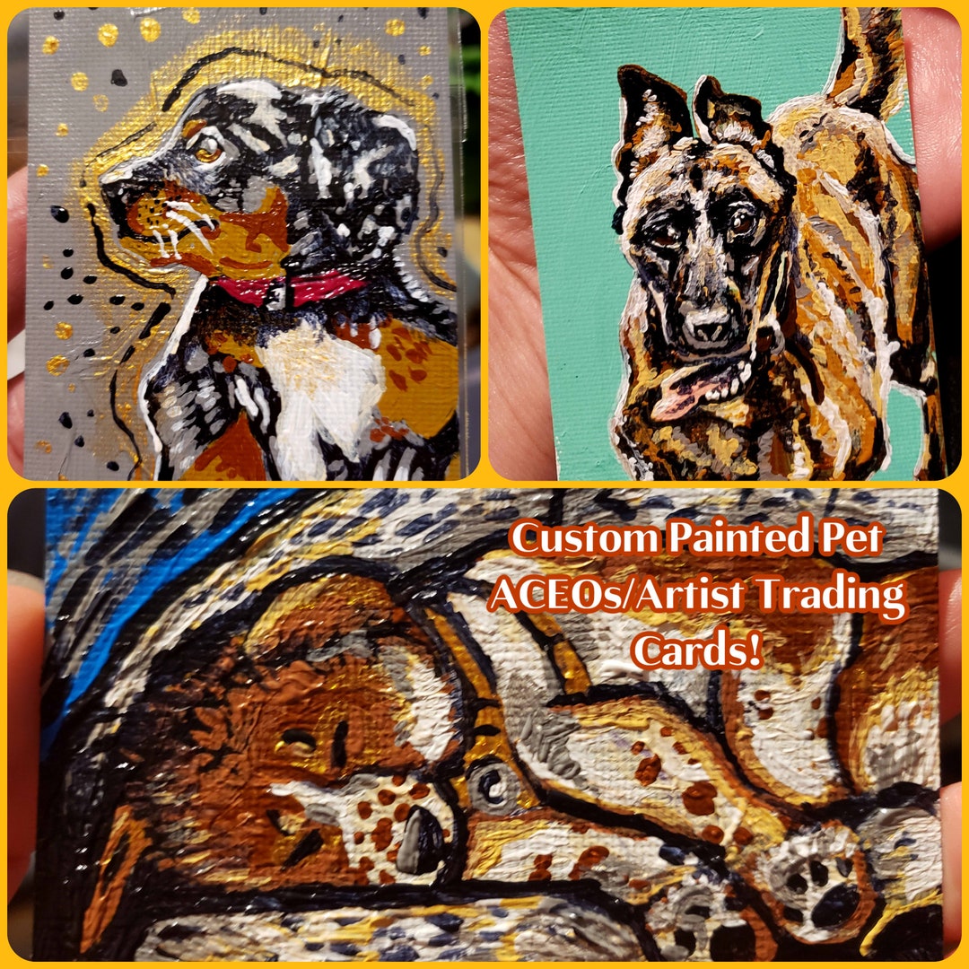 Custom Acrylic Painted Pet Portrait ACEO Artist Trading Cards Handmade ...