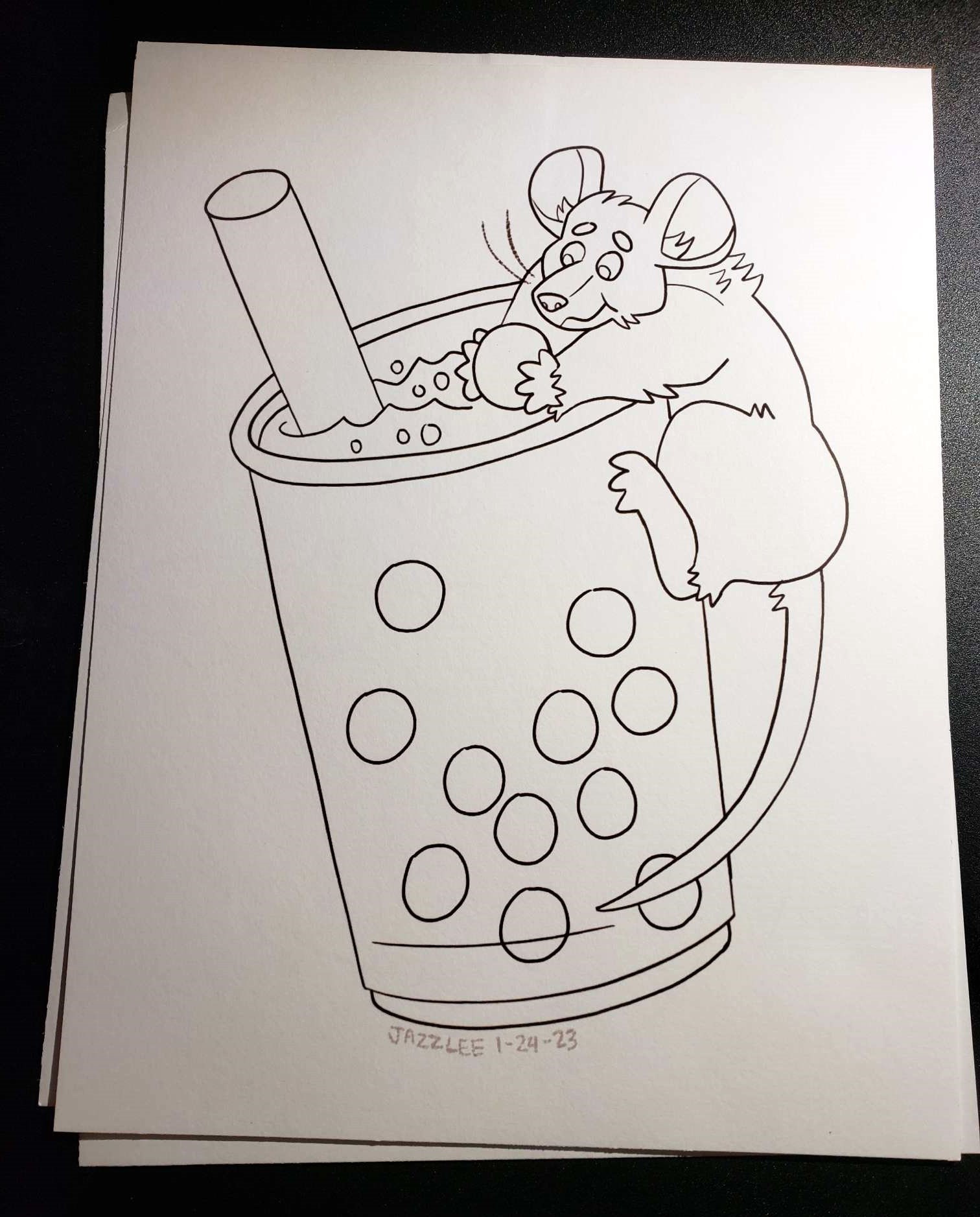 Boba Tea Mouse Coloring Sheet Kids Rat Activity Adult Coloring Page ...