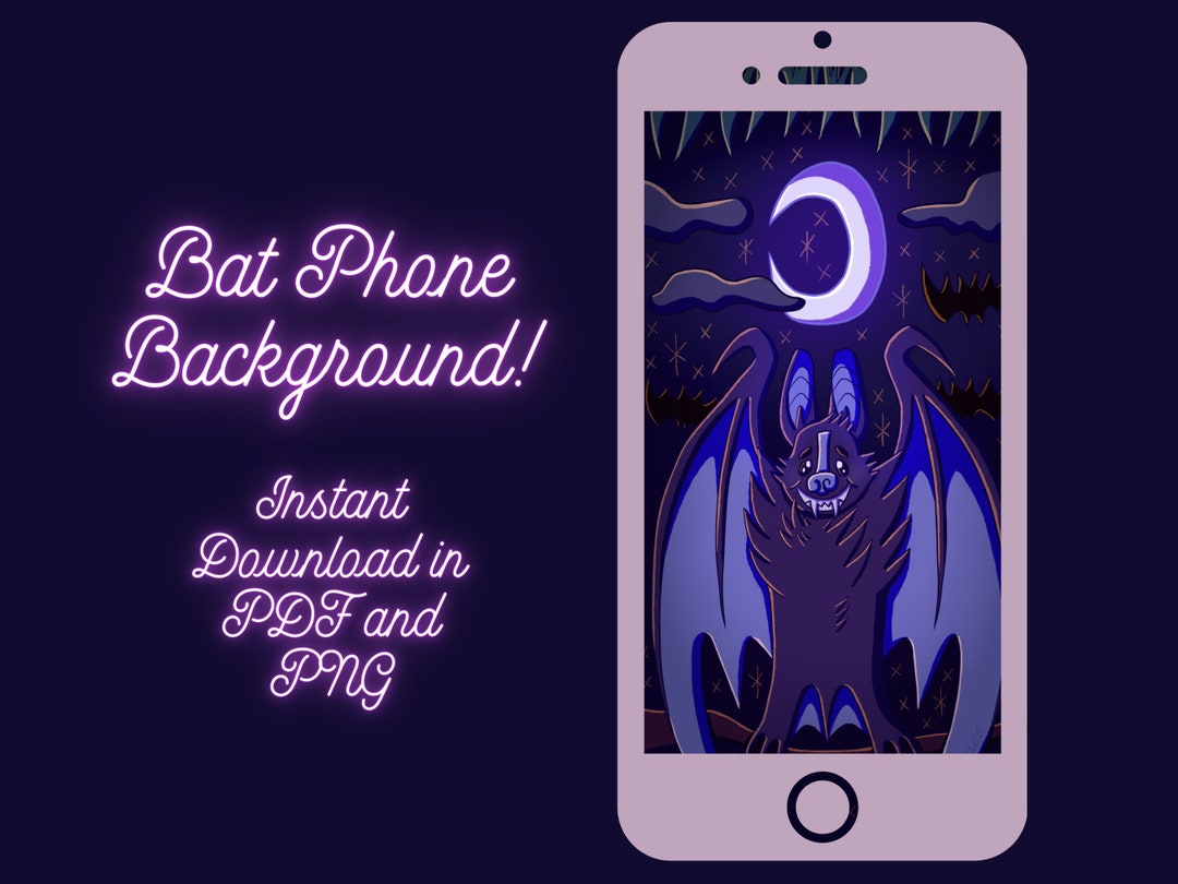 Blue Cartoon Bat Phone Background DIGITAL PDF PNG Instant Download ...