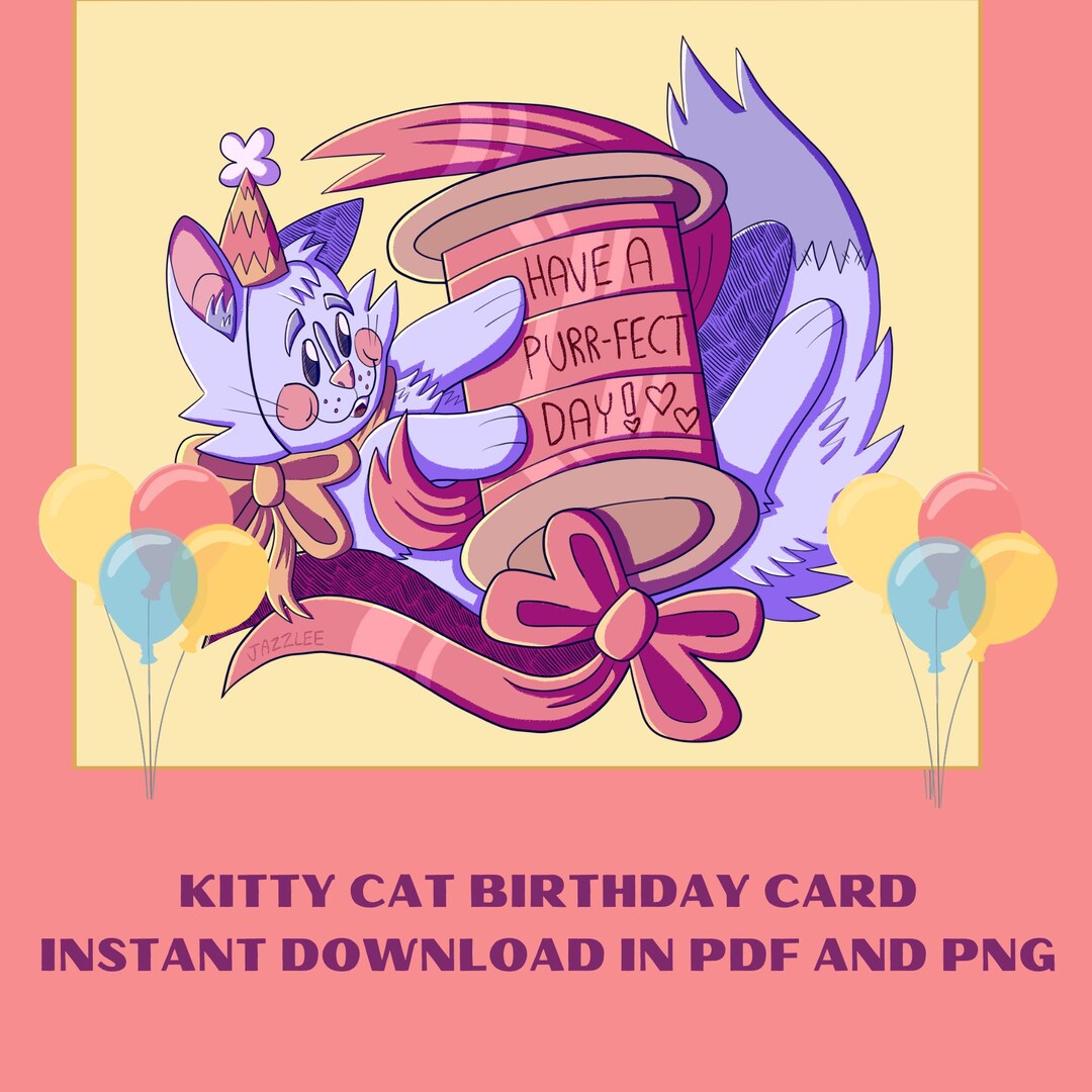 Kitty Cat Birthday Card | Fun Colorful Party Animal Printable | DIGITAL ...