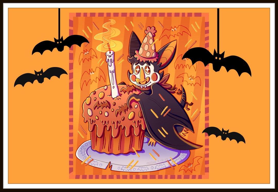 Birthday Party Clown Bat Printable Card Spooky Cute Cupcake Greeting ...