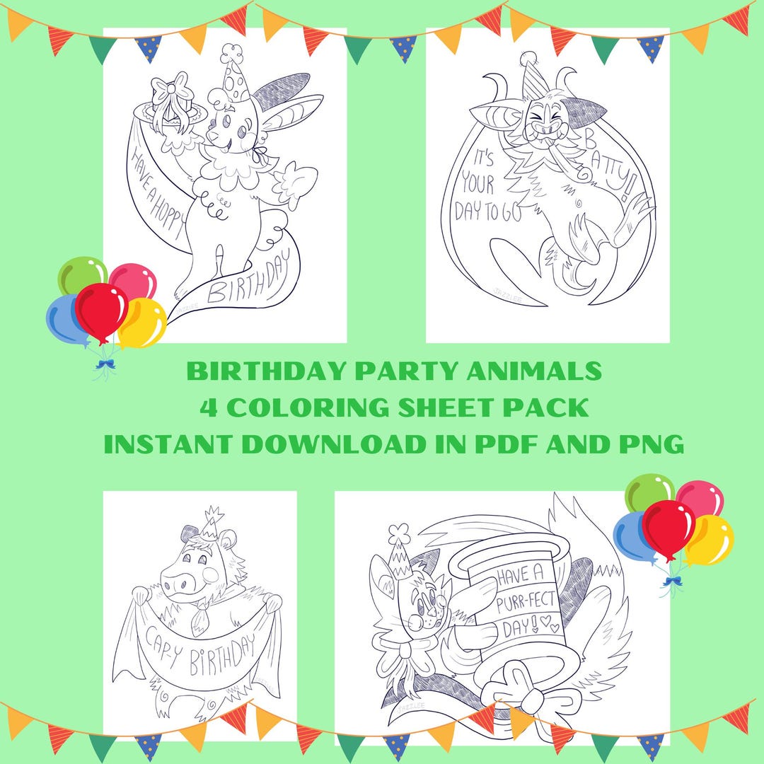 Birthday Party Clown Animals Coloring Sheet Pack | Instant Download in ...